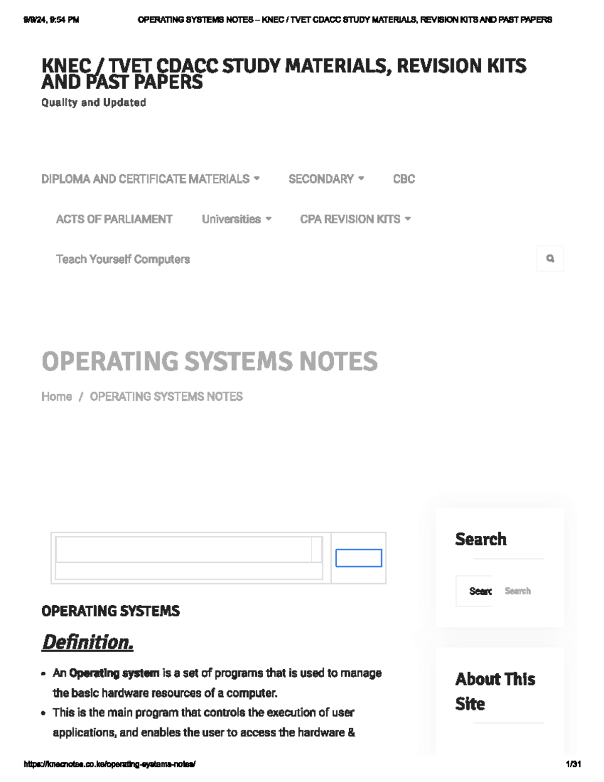 Os notes - 9:54 PM OPERATING SYSTEMS NOTES CDACC STUDY MATERIALS ...