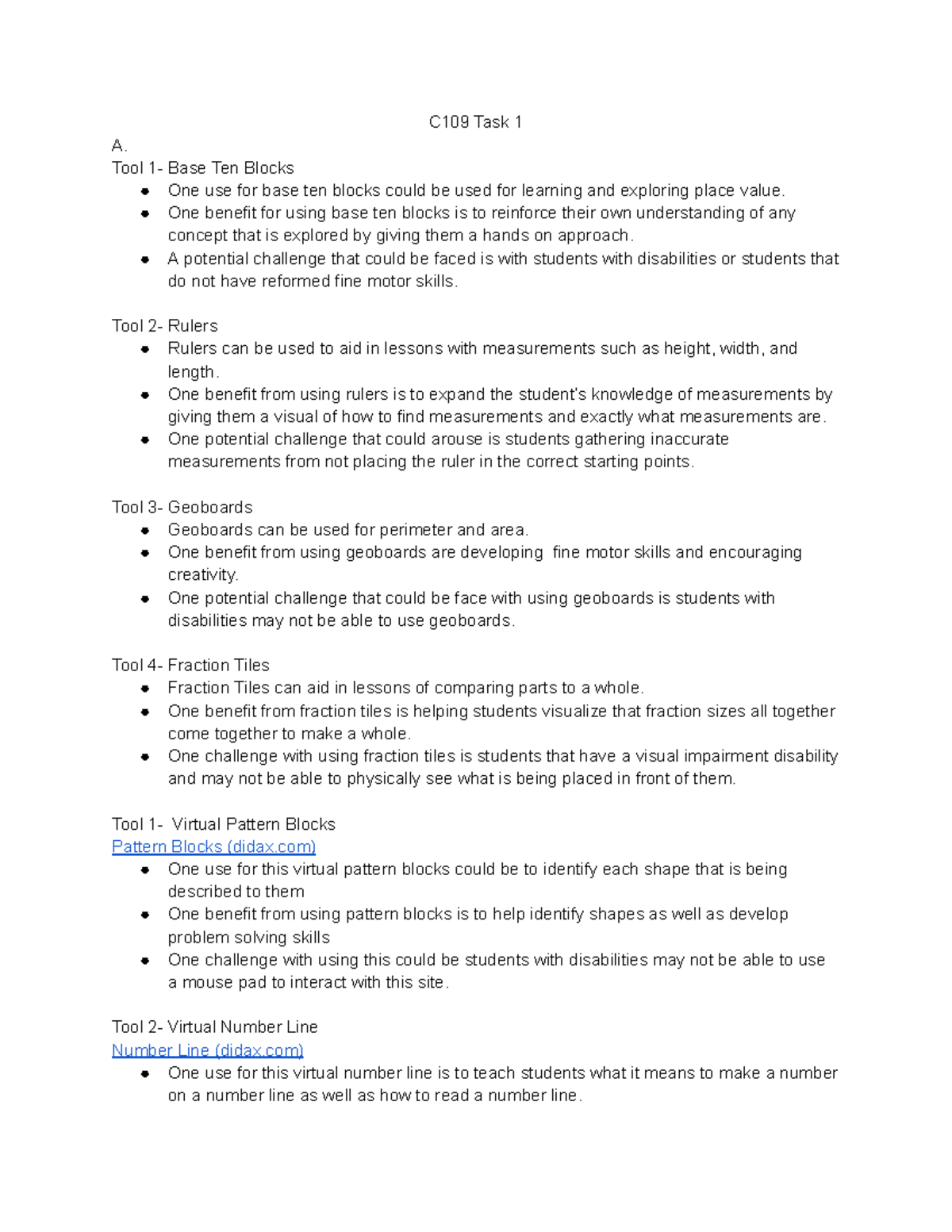 Untitled document - Pass - C109 Task 1 A. Tool 1- Base Ten Blocks One ...