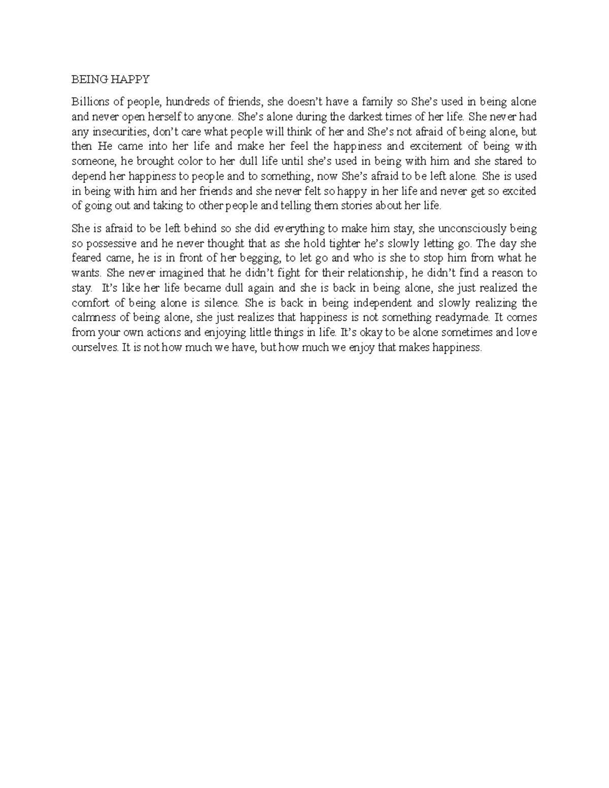 Being Happy - Short Story - BEING HAPPY Billions of people, hundreds of ...