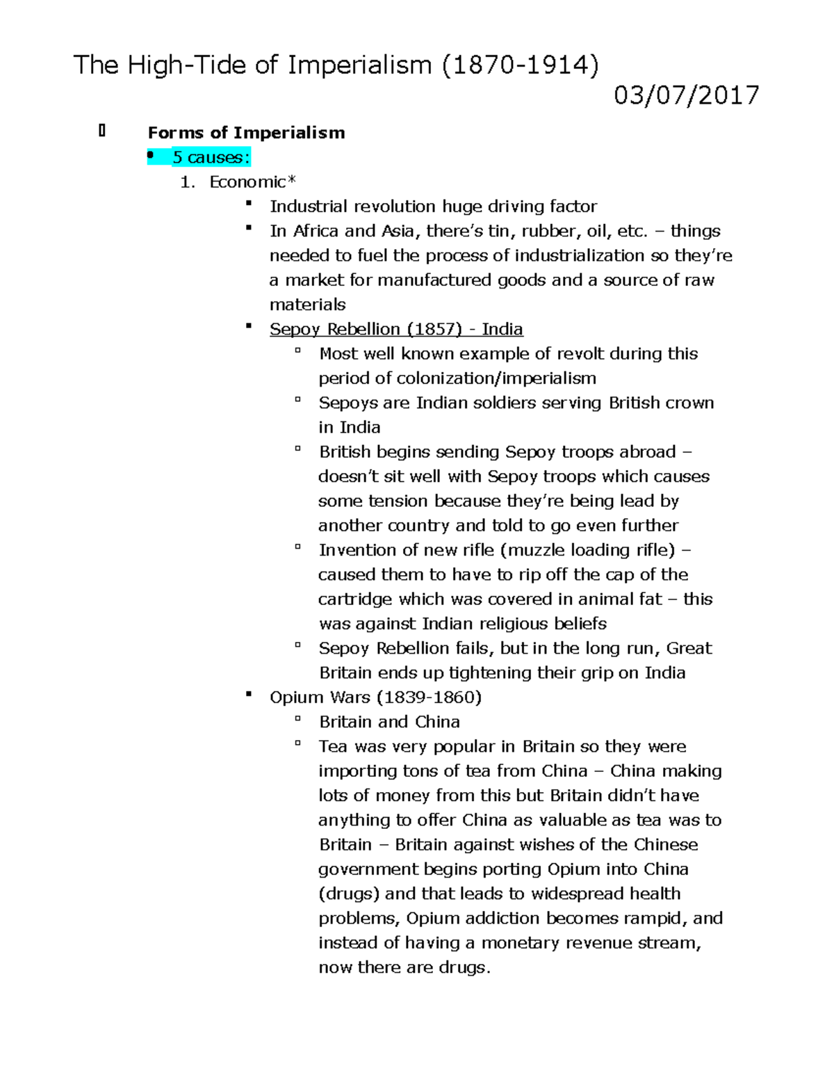 The High-Tide of Imperialism 030717 - The of Imperialism Forms of ...