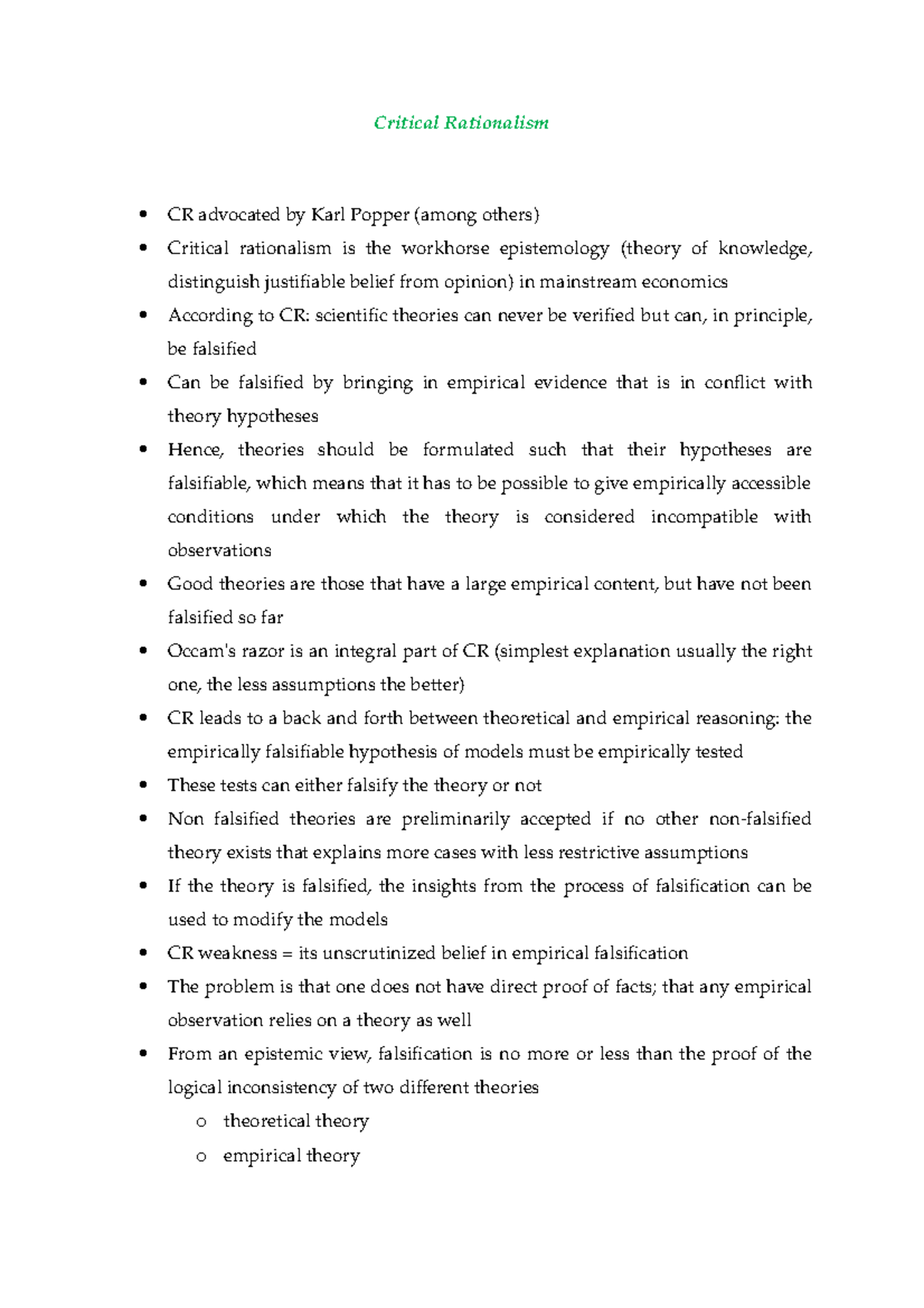 Reviewed Summary Critical Rationalism - Critical Rationalism CR ...