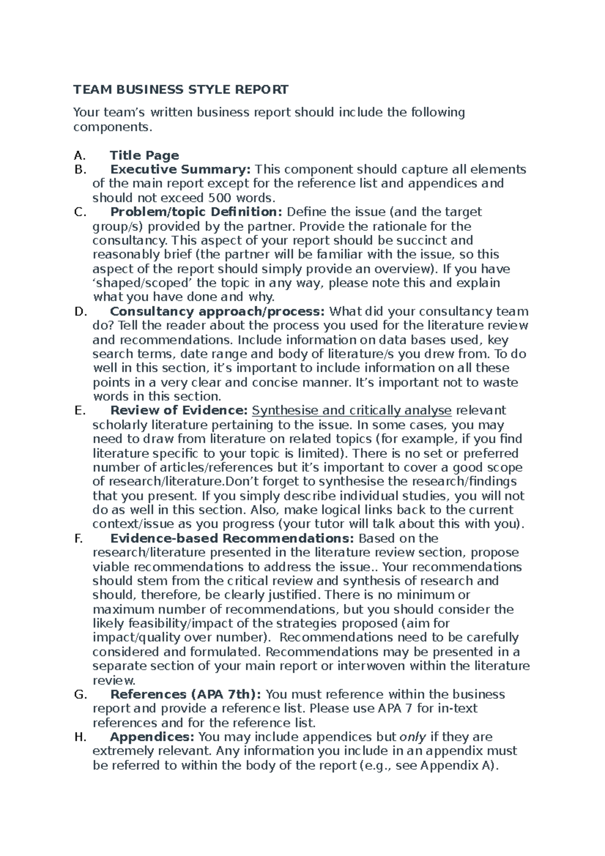 TEAM Business Style Report - TEAM BUSINESS STYLE REPORT Your team’s ...