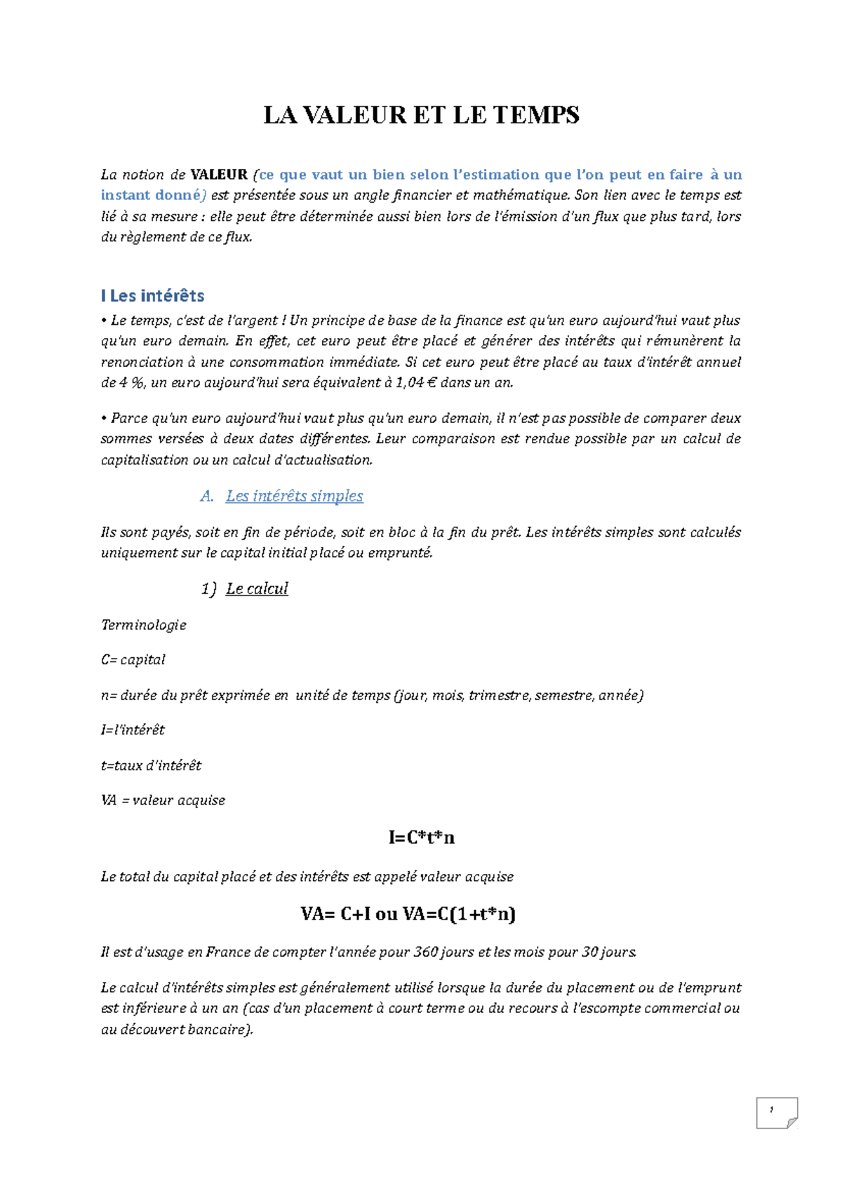 La valeur et le temps eleve - LA VALEUR ET LE TEMPS La notion de VALEUR ...