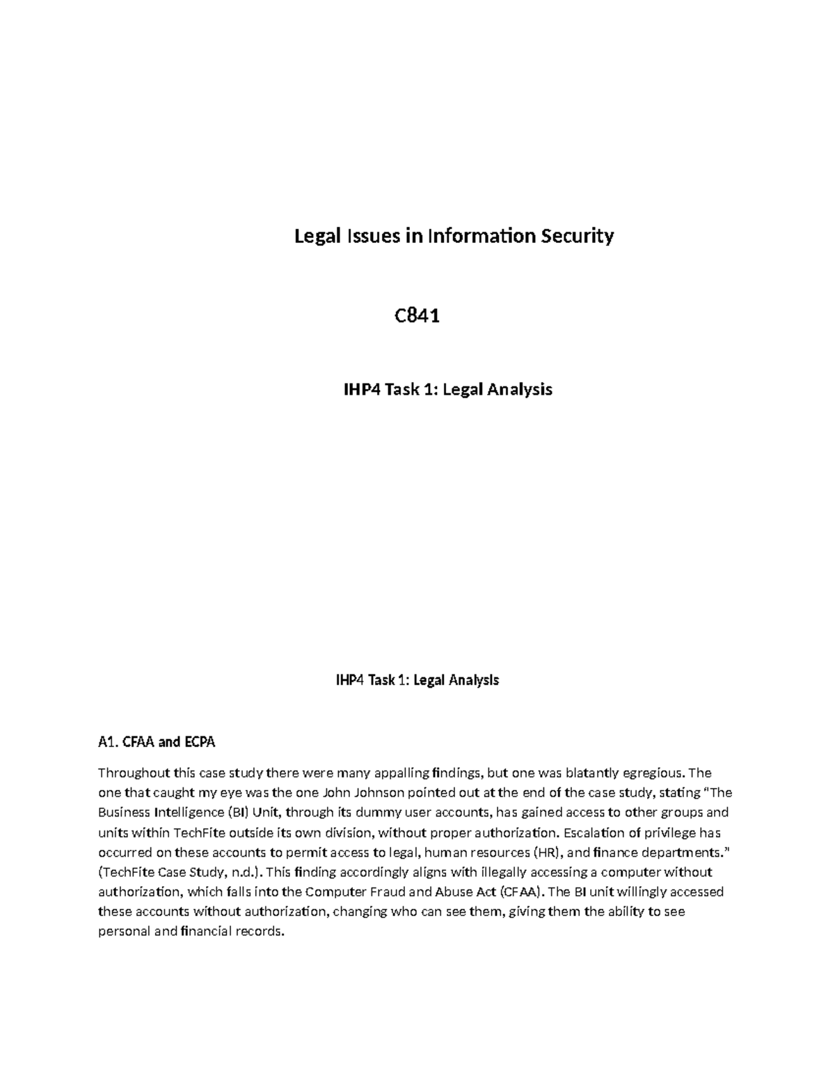 C841 Task 1 - Task one for c841 - Legal Issues in Information Security ...