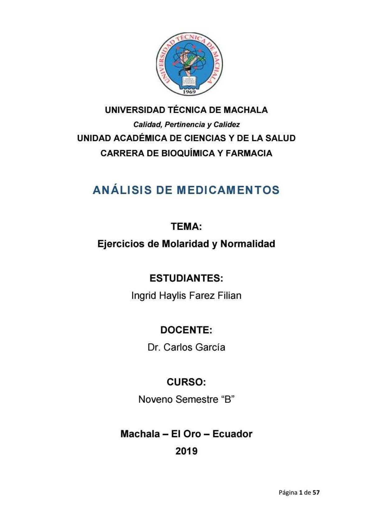 Normalidad EJ - ejercicioy y problemas - Química - UNT - Studocu