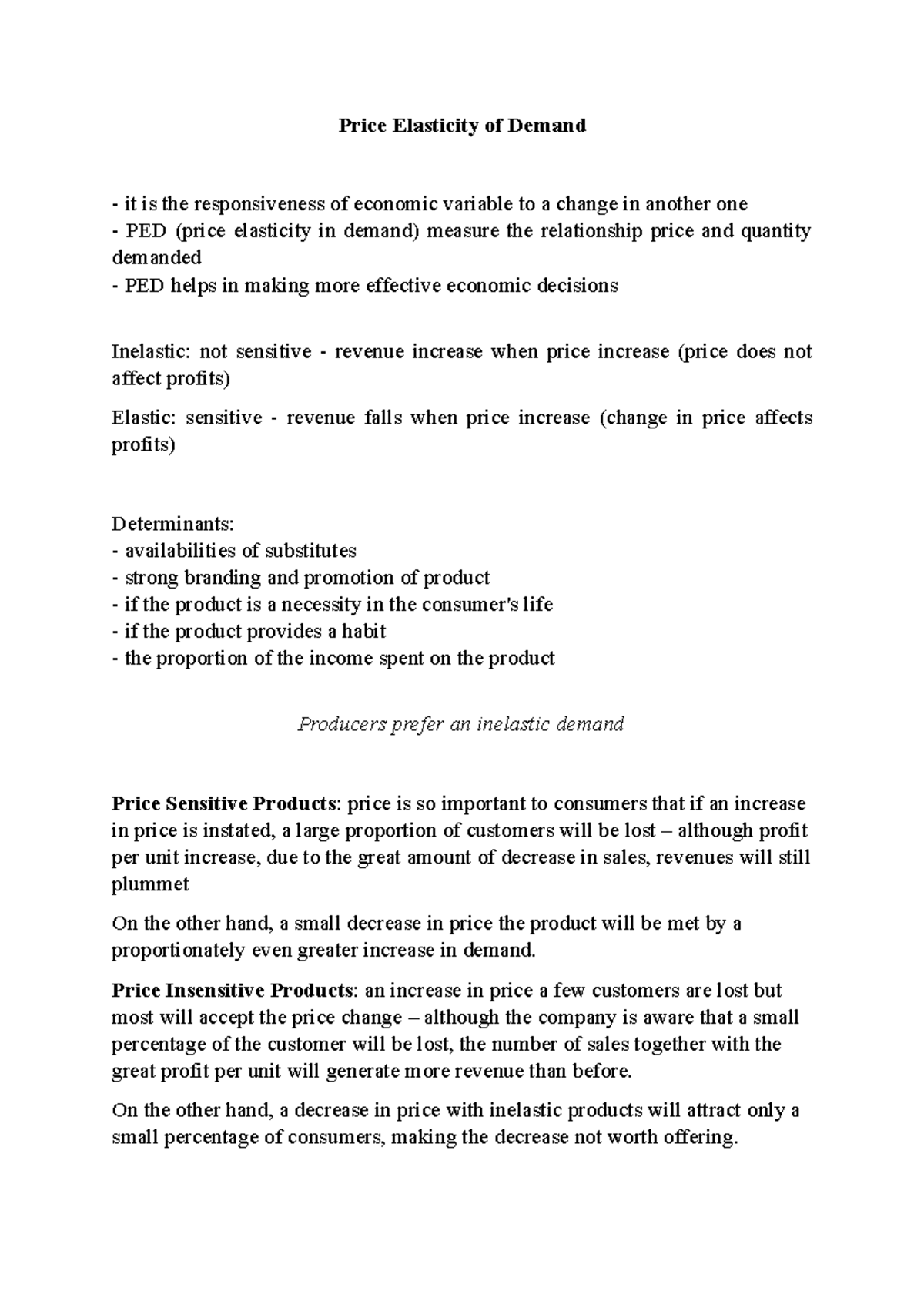 Price Elasticity of Demand - Extra notes - Price Elasticity of Demand ...