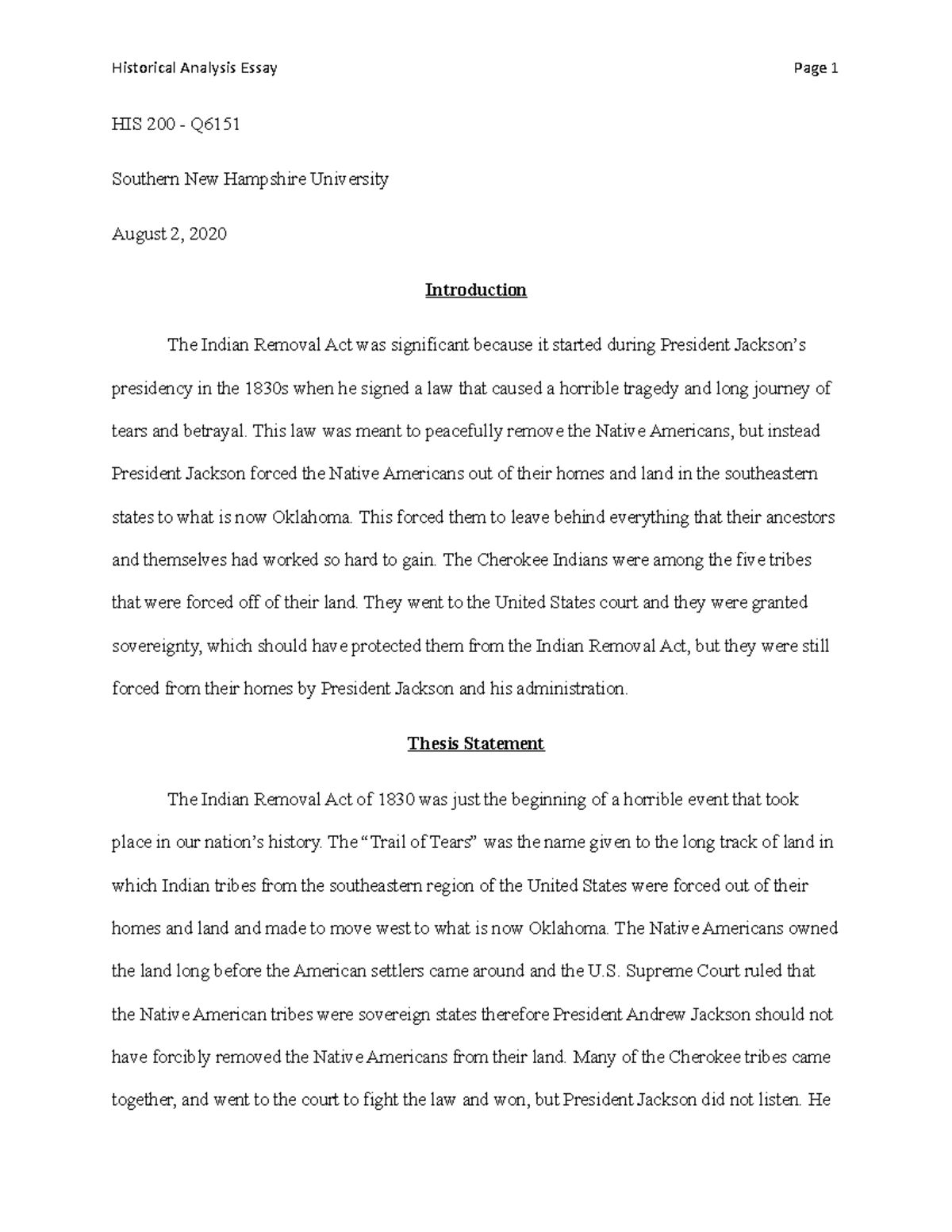 Essay 1 - Grade: A - Historical Analysis EssayPage 1 HIS 200 - Q ...