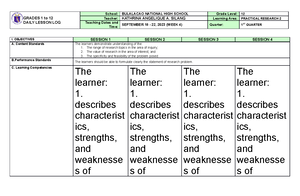DLL PR2 Q1 W2 - Realistic Daily Lesson Log for Practical Research 2 ...