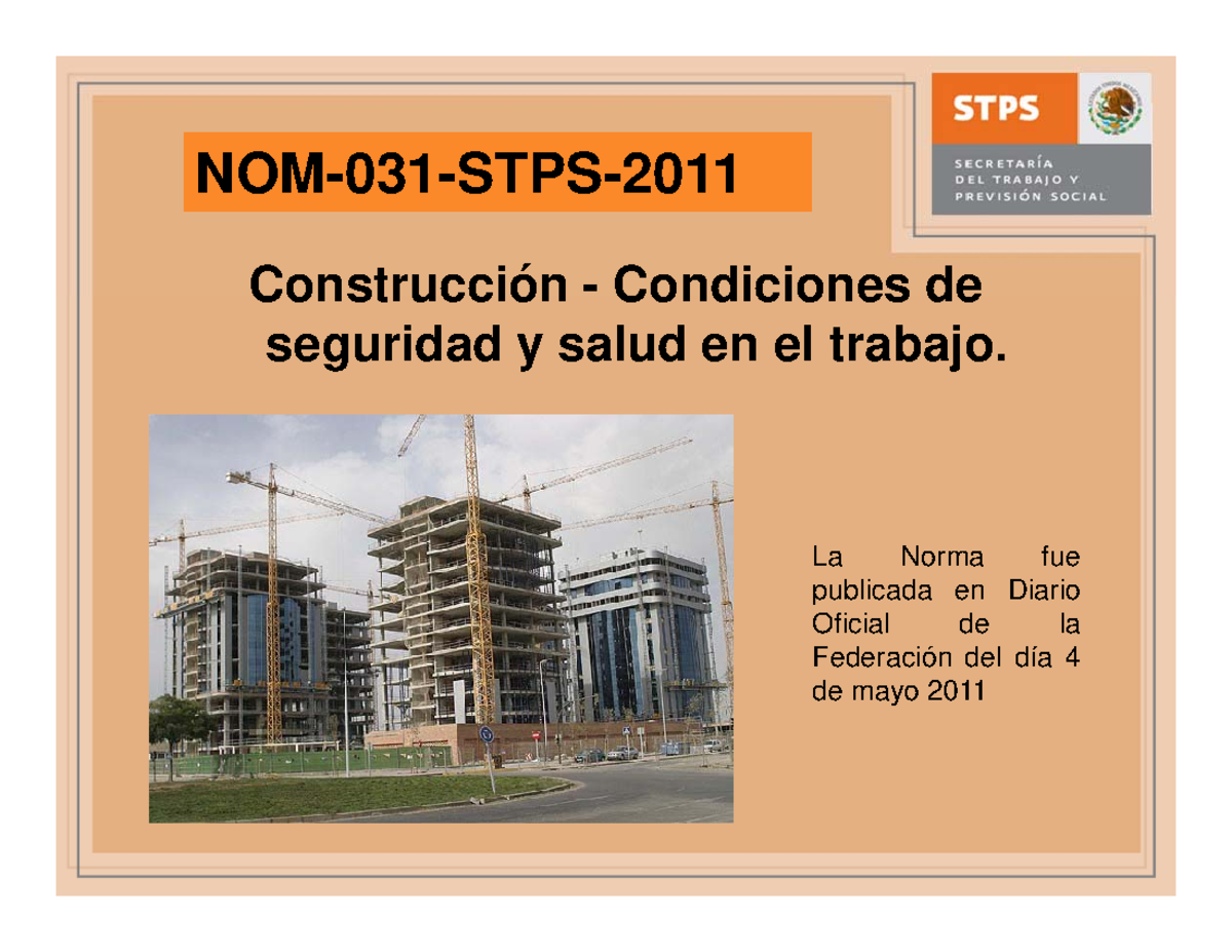 Toaz - Información - NOM - 031 - STPS - 2011 Construcción - Condiciones ...