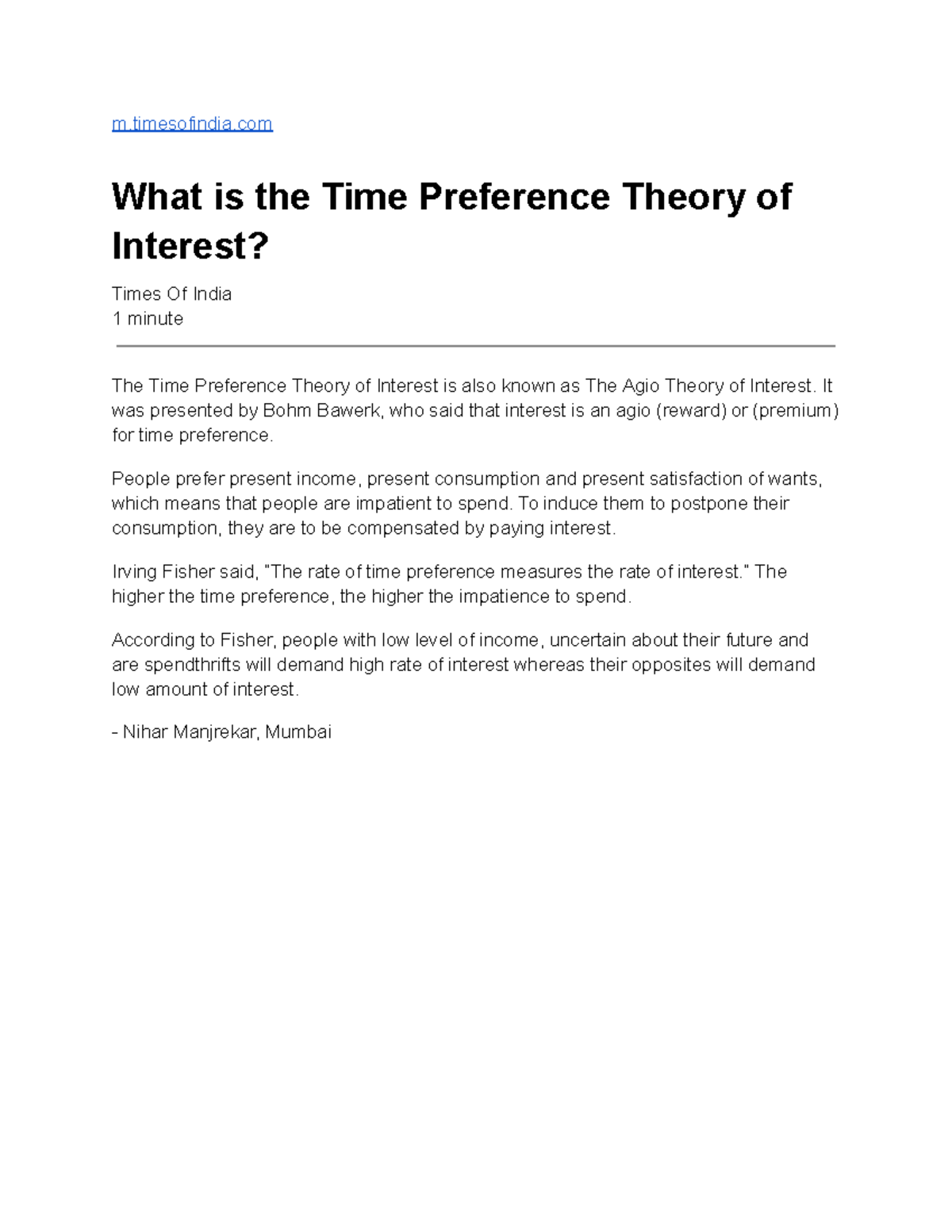 Time preference theory- an article - m.timesofindia What is the Time ...