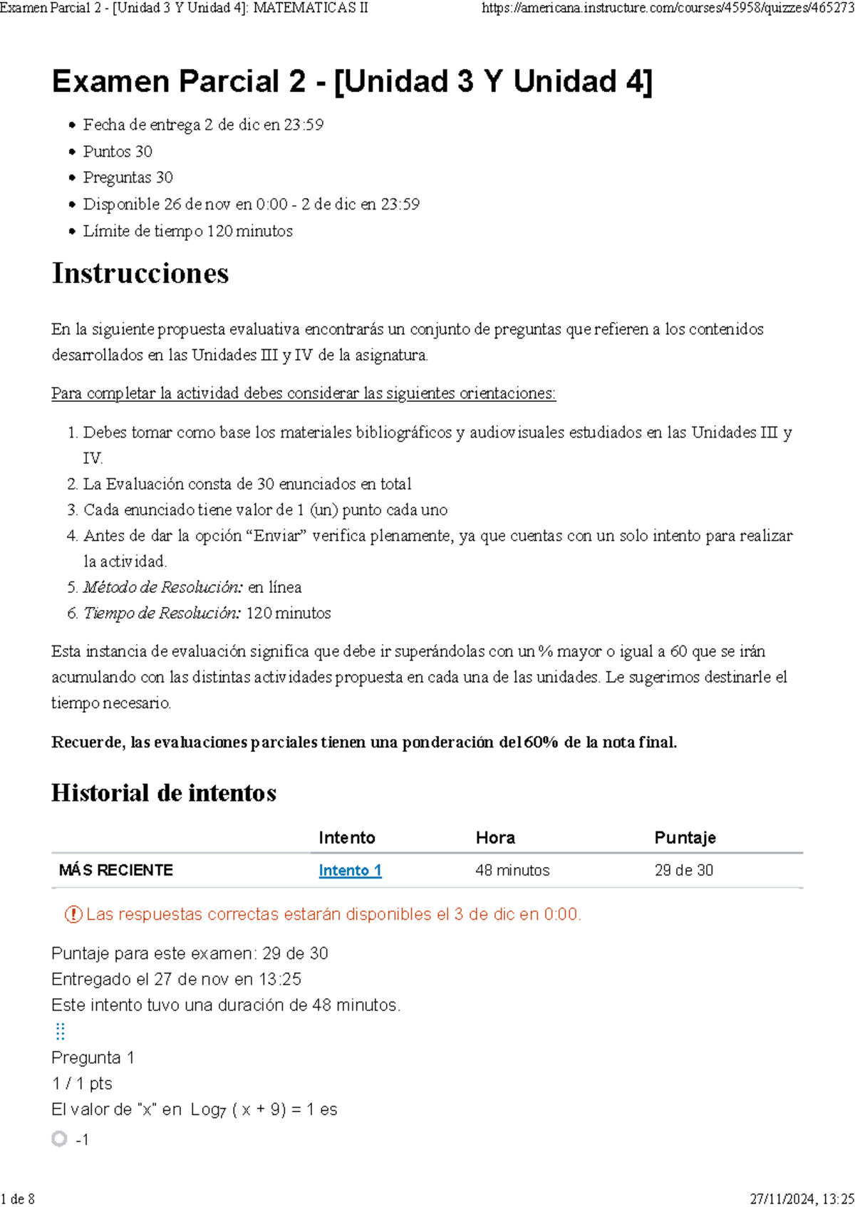 Examen Parcial 2 - [Unidad 3 Y Unidad 4] Matematicas II - Examen ...
