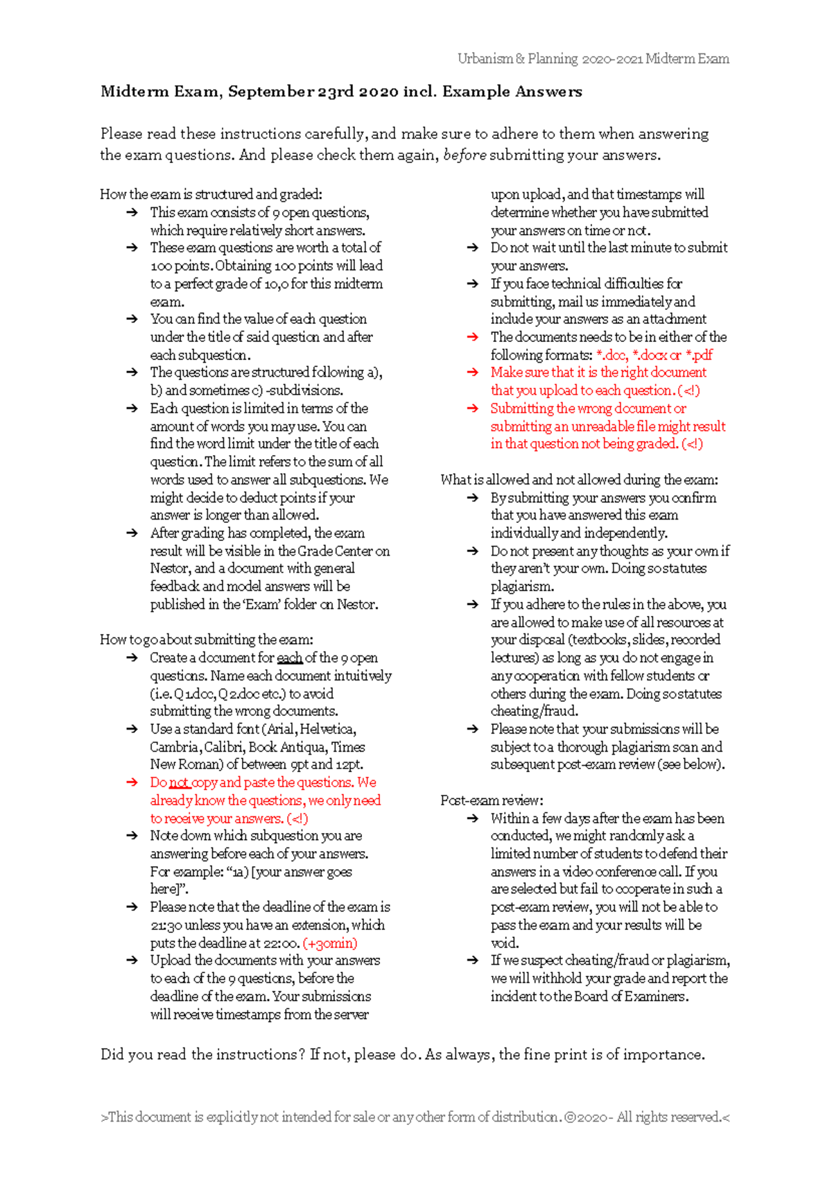 Midterm Exam Questions and Example Answers - Urbanism and Planning (SP1 ...