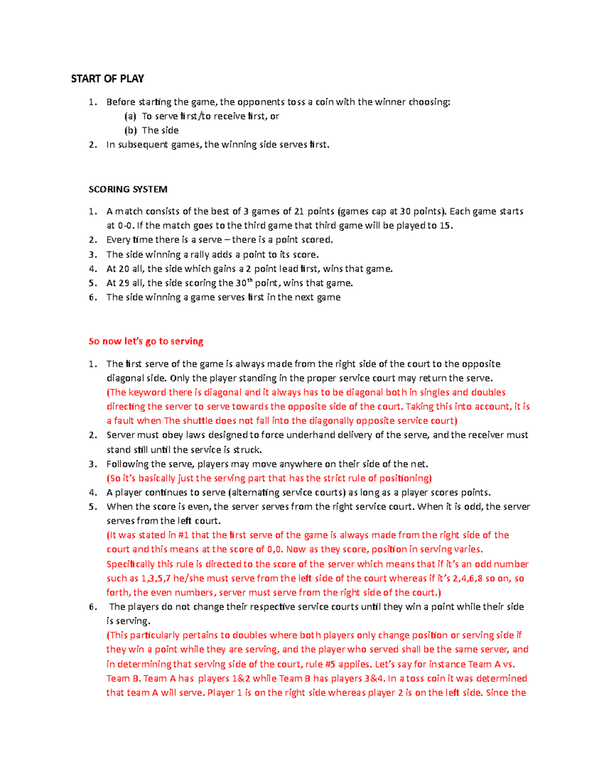 Badminton- rules and mechanics lecture notes - Bachelor of Science in ...