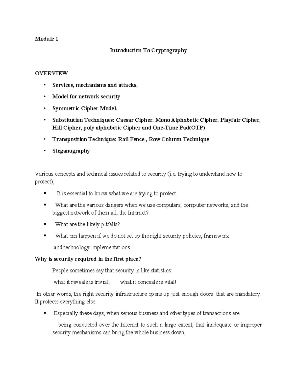 Cryptography Module 1 Part 1 Notes - Module 1 Introduction To ...