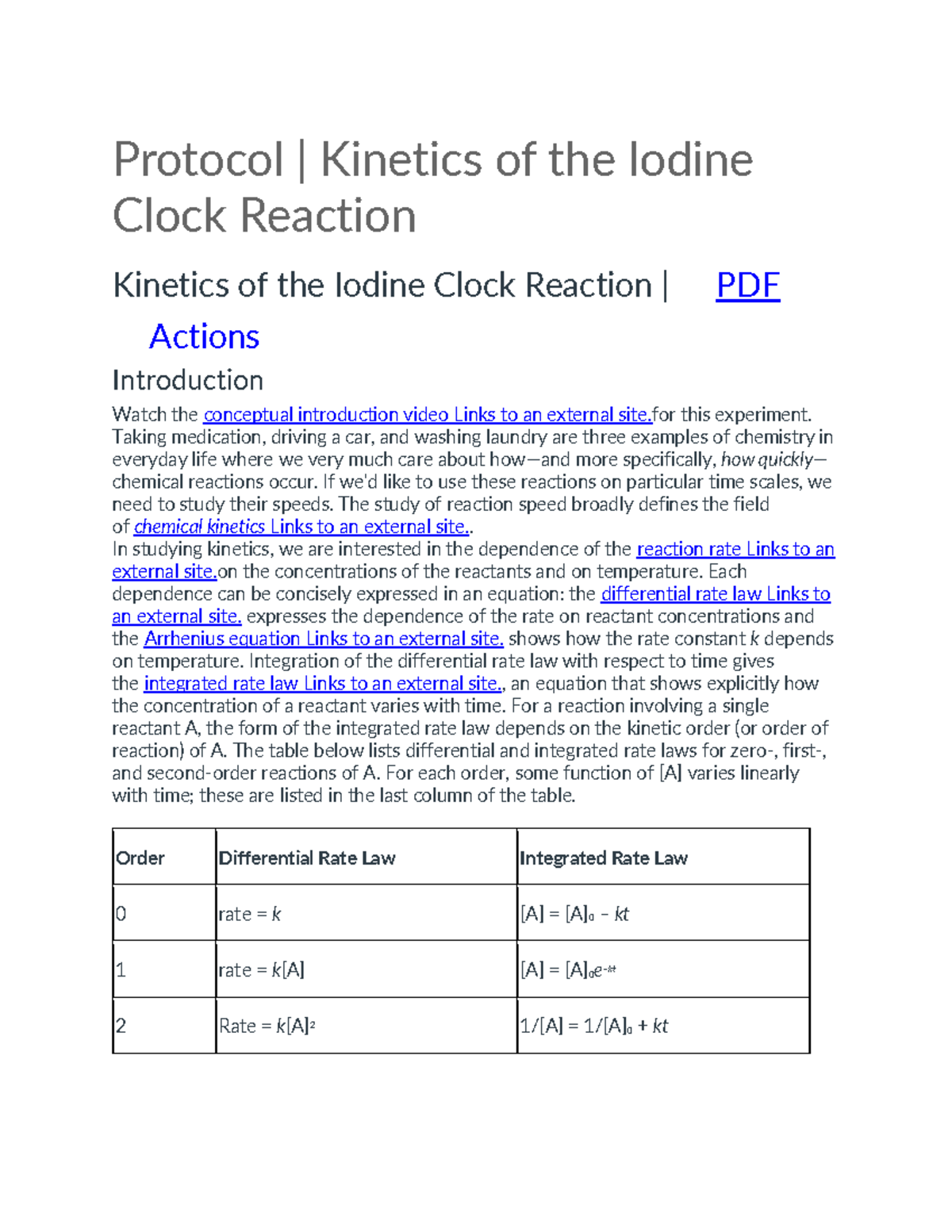 Iodine Clock Protocol - Protocol | Kinetics of the Iodine Clock Reaction Kinetics of the Iodine ...