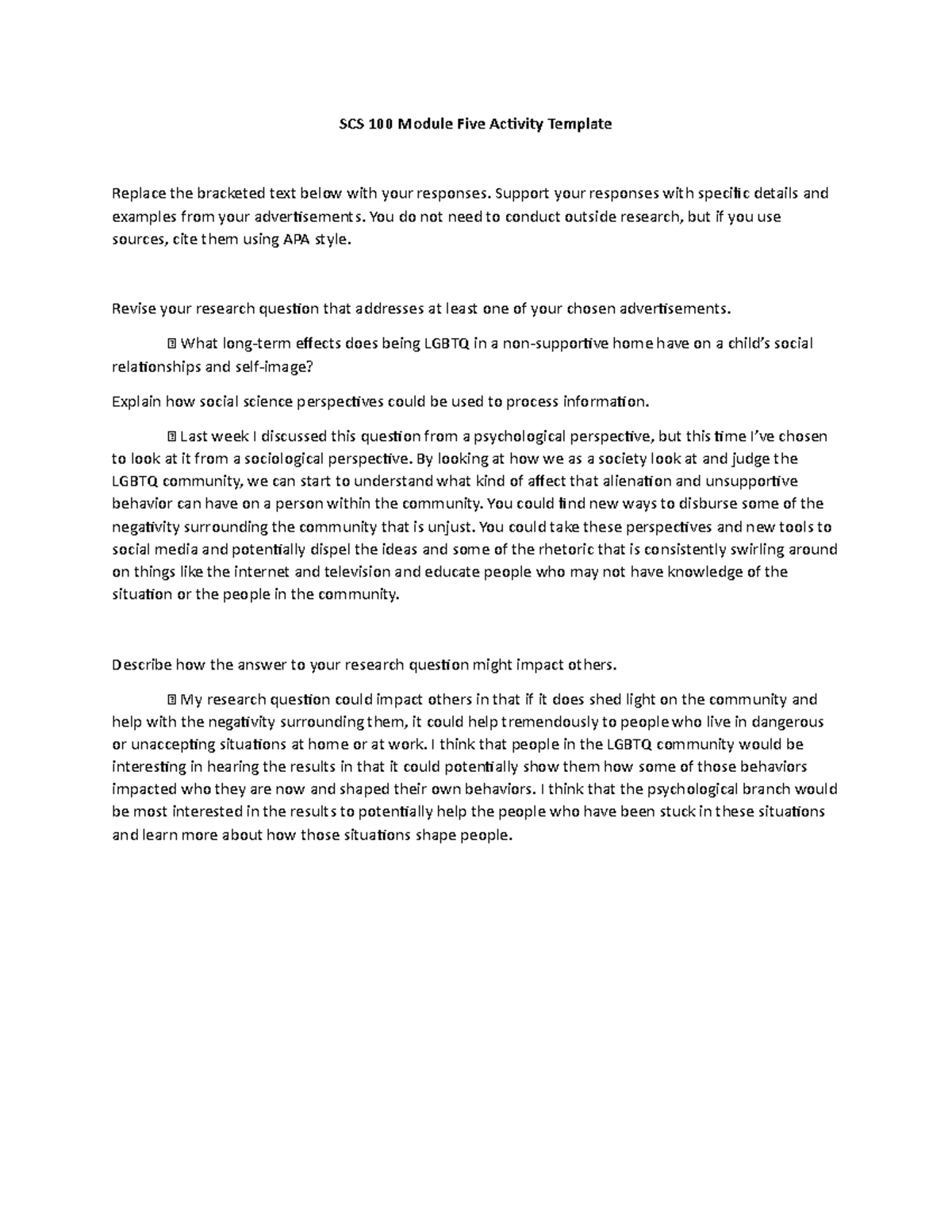 Module 5 Research Questions - SCS 100 Module Five Activity Template ...