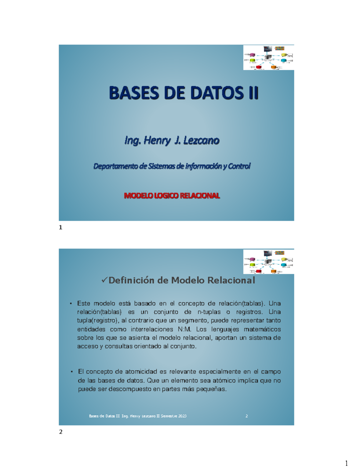 2. Diseño Logico-Modelo Relacional - BASES DE DATOS II Ing. Henry J. Lezcano Departamento de ...