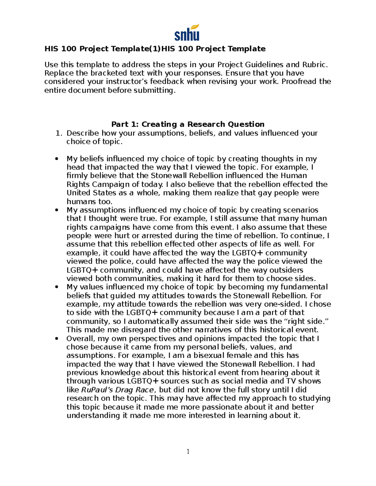 HIS 100 Project - HIS 100 Project Template(1)HIS 100 Project Template Use this template to ...