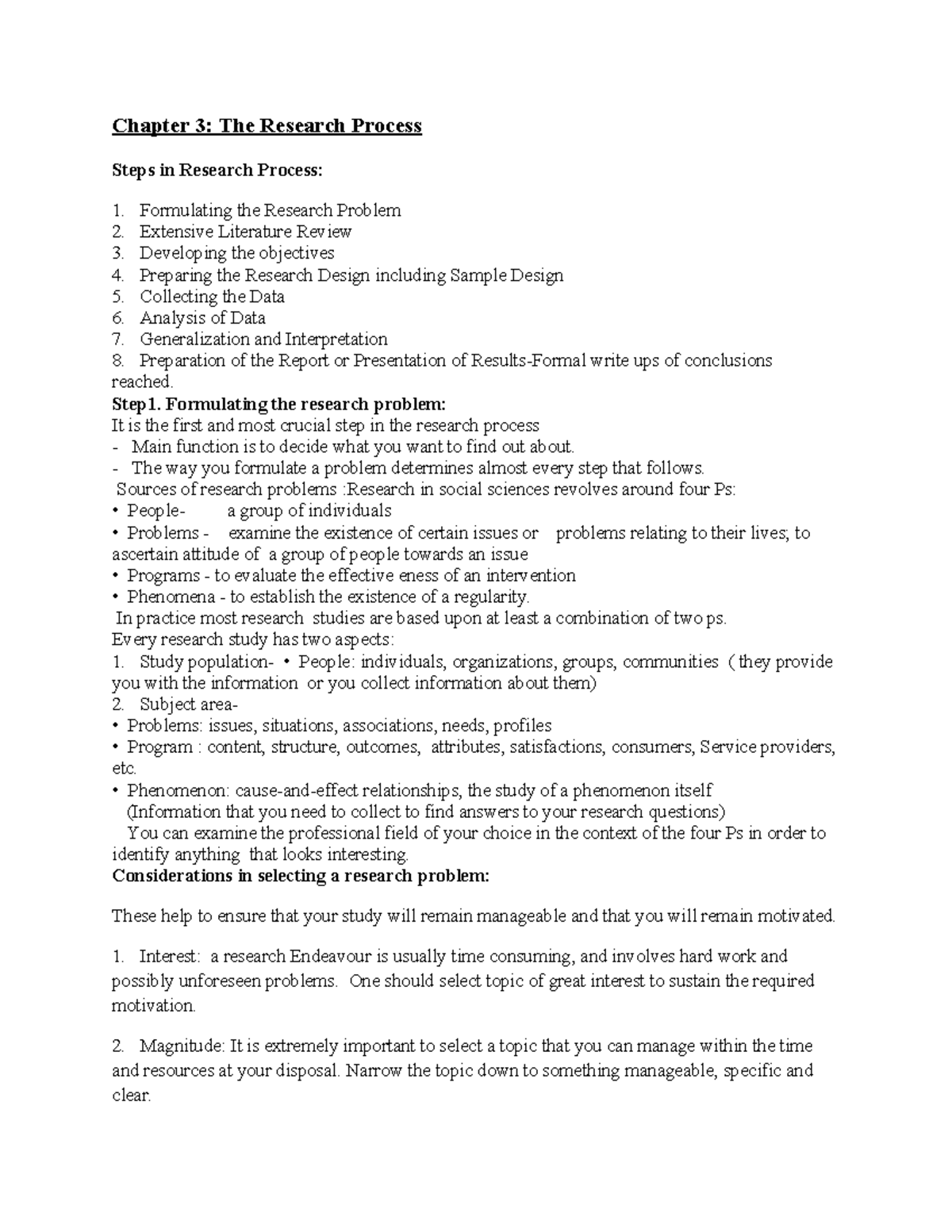 Chapter 3 - Research methods - Chapter 3: The Research Process Steps in ...