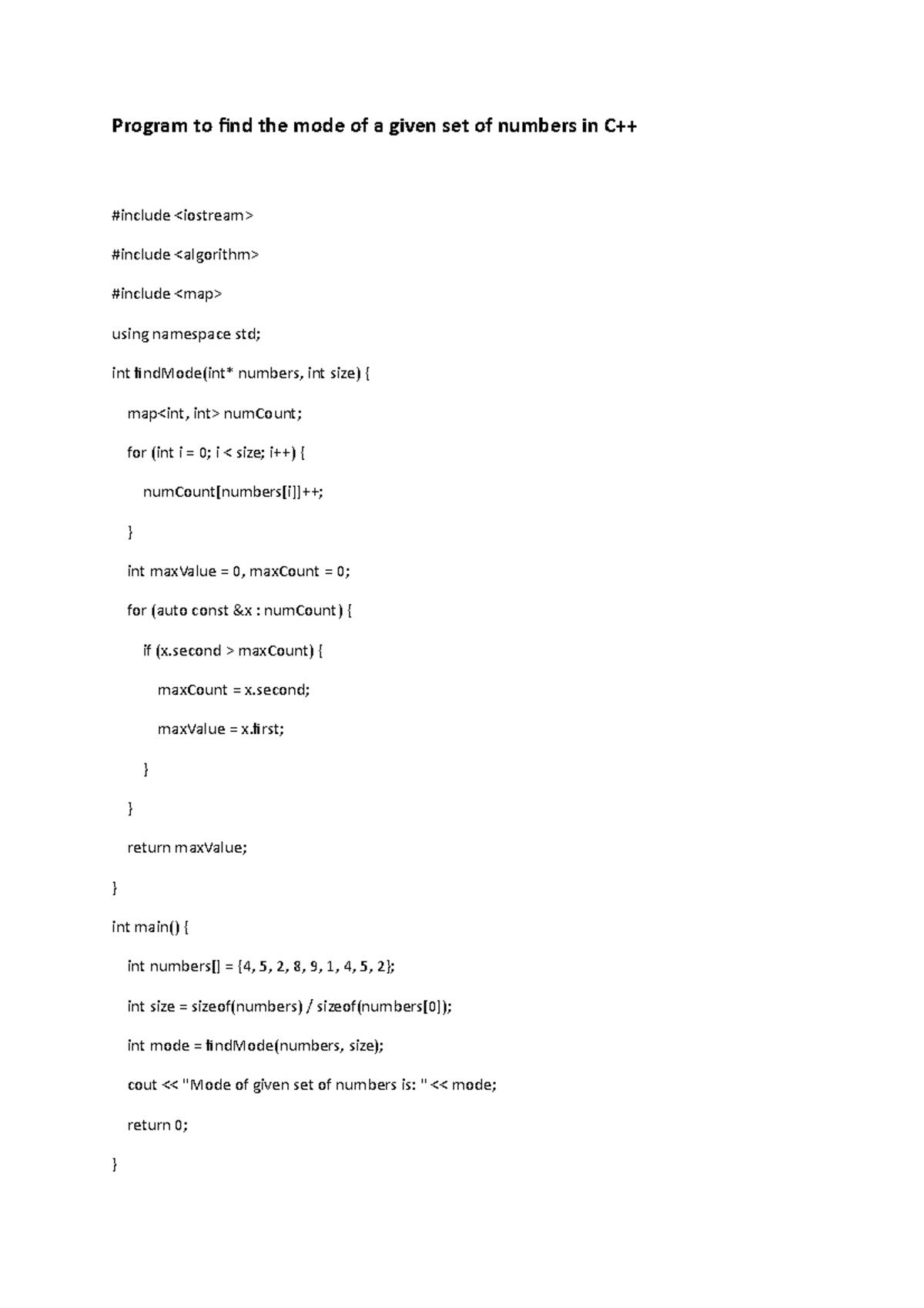 Mode Number C Finding Mode Of Given Numbers Using C Program To