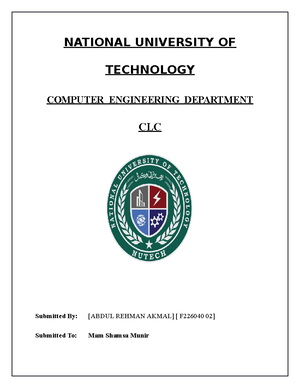 COA LAb report 2 - Assignment - NATIONAL UNIVERSITY OF TECHNOLOGY ...