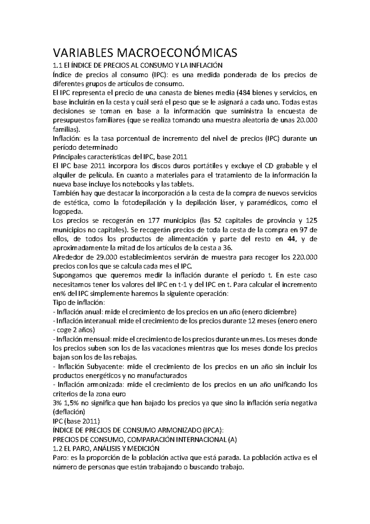 VARIABLES MACROECONÓMICAS - VARIABLES MACROECONÓMICAS 1 El ÍNDICE DE PRECIOS AL CONSUMO Y - Studocu