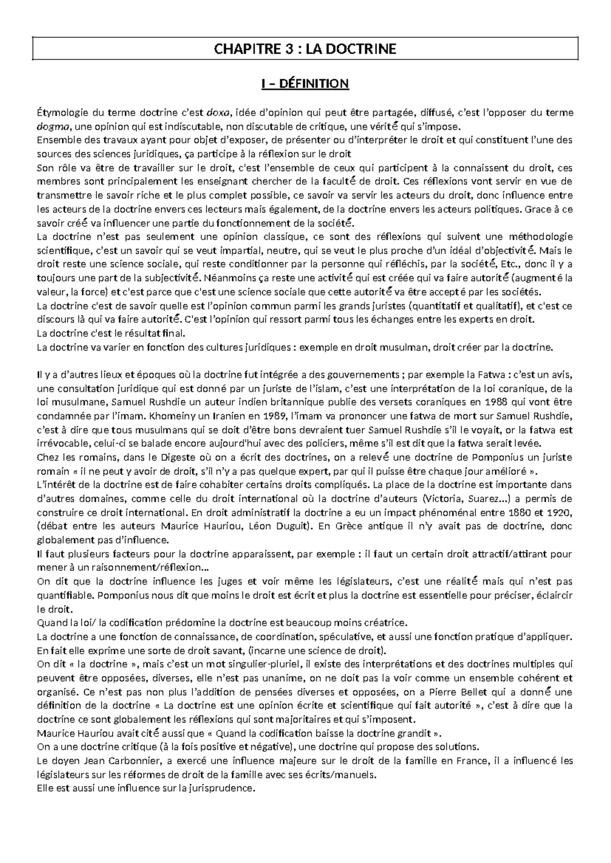 chapitre : la doctrine - CHAPITRE 3 : LA DOCTRINE I – DÉFINITION ...