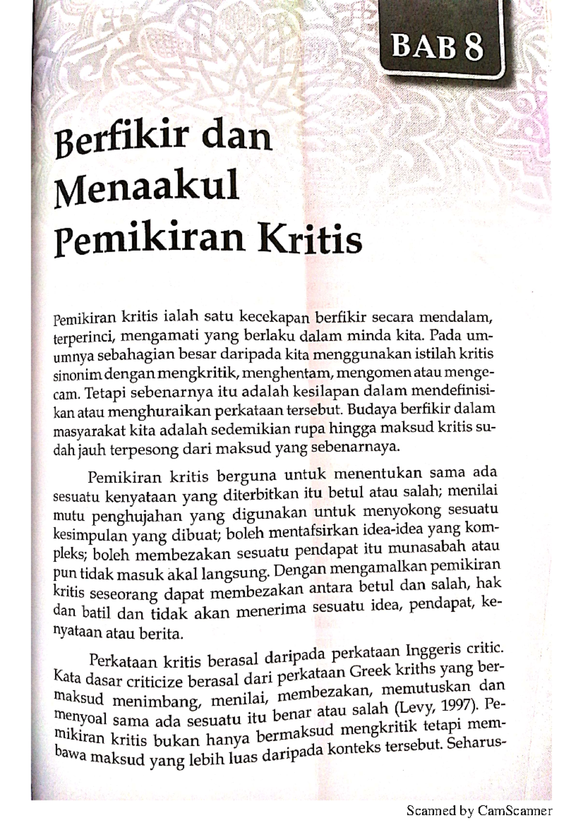 Bab 8 Berfikir Menaakul Pemikiran Kritis - etika dan peradaban - Studocu