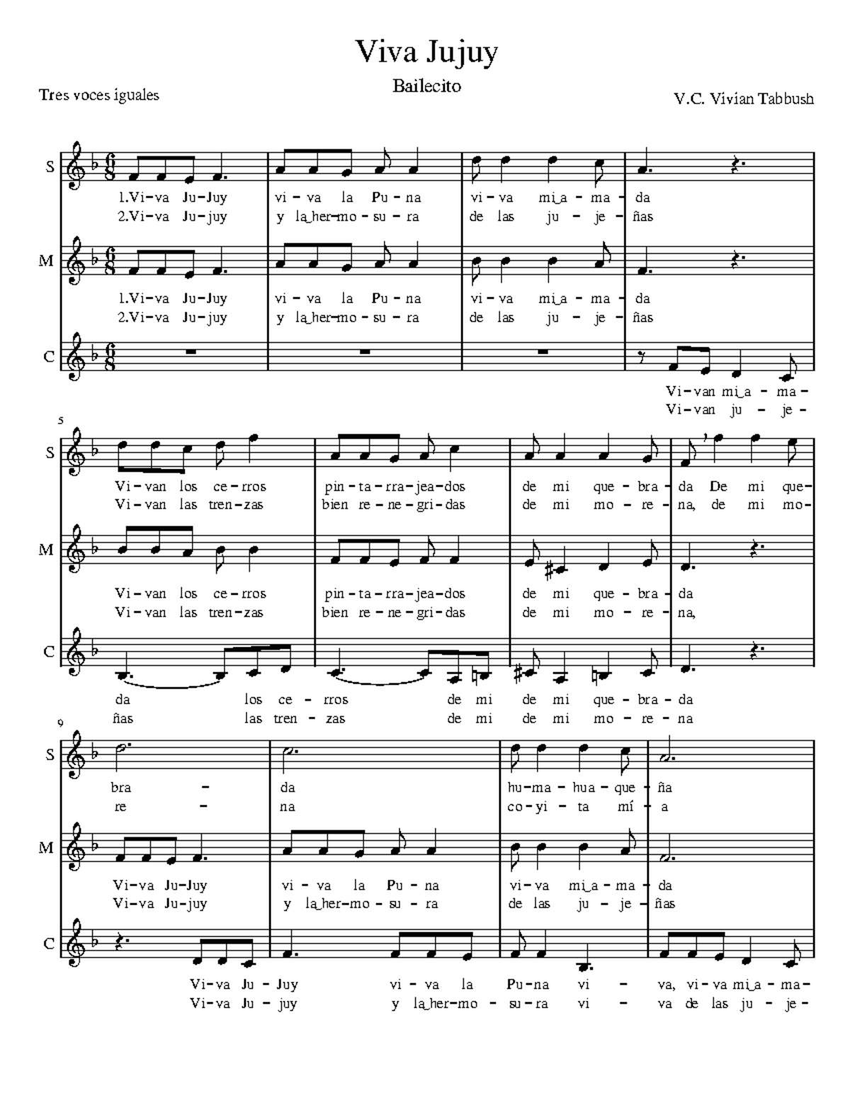Viva Jujuy - V. Vivian Tabbush Bailecito Viva Jujuy Tres voces iguales ...