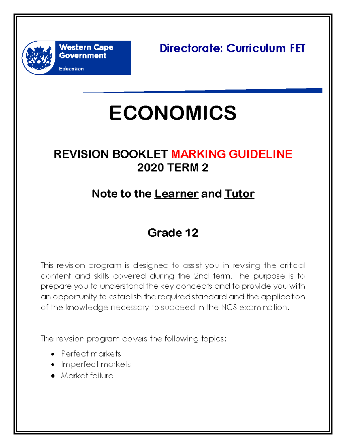 Economics Tutor Guide Grade 12 - Directorate: Curriculum FET ECONOMICS ...