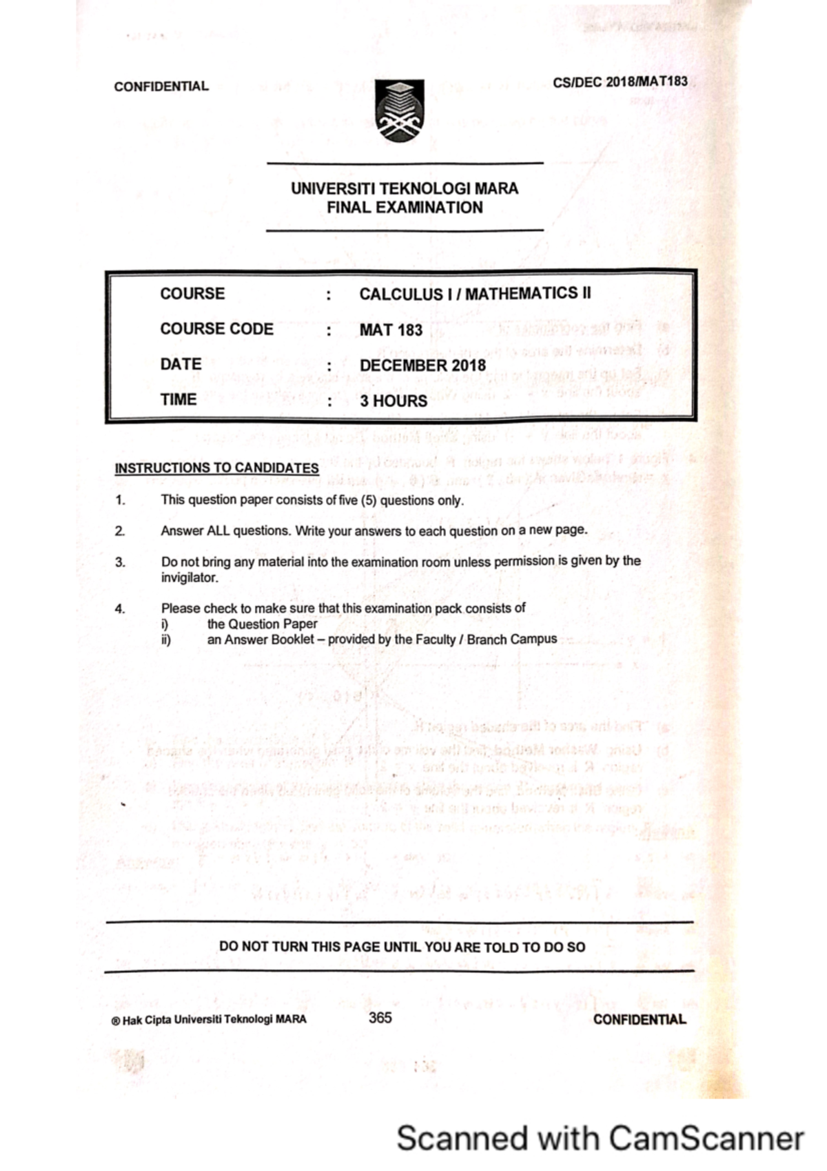 MAT183 Final Dec 2018 - Calculus - Studocu