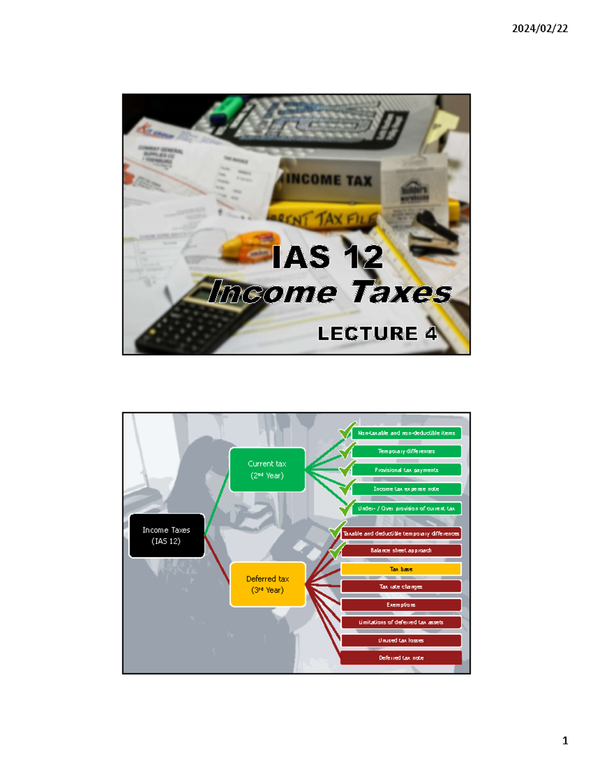 4 IAS 12 Income Taxes - Lecture 4 slides 2024 - Income Taxes (IAS 12) Current tax (2nd Year ...