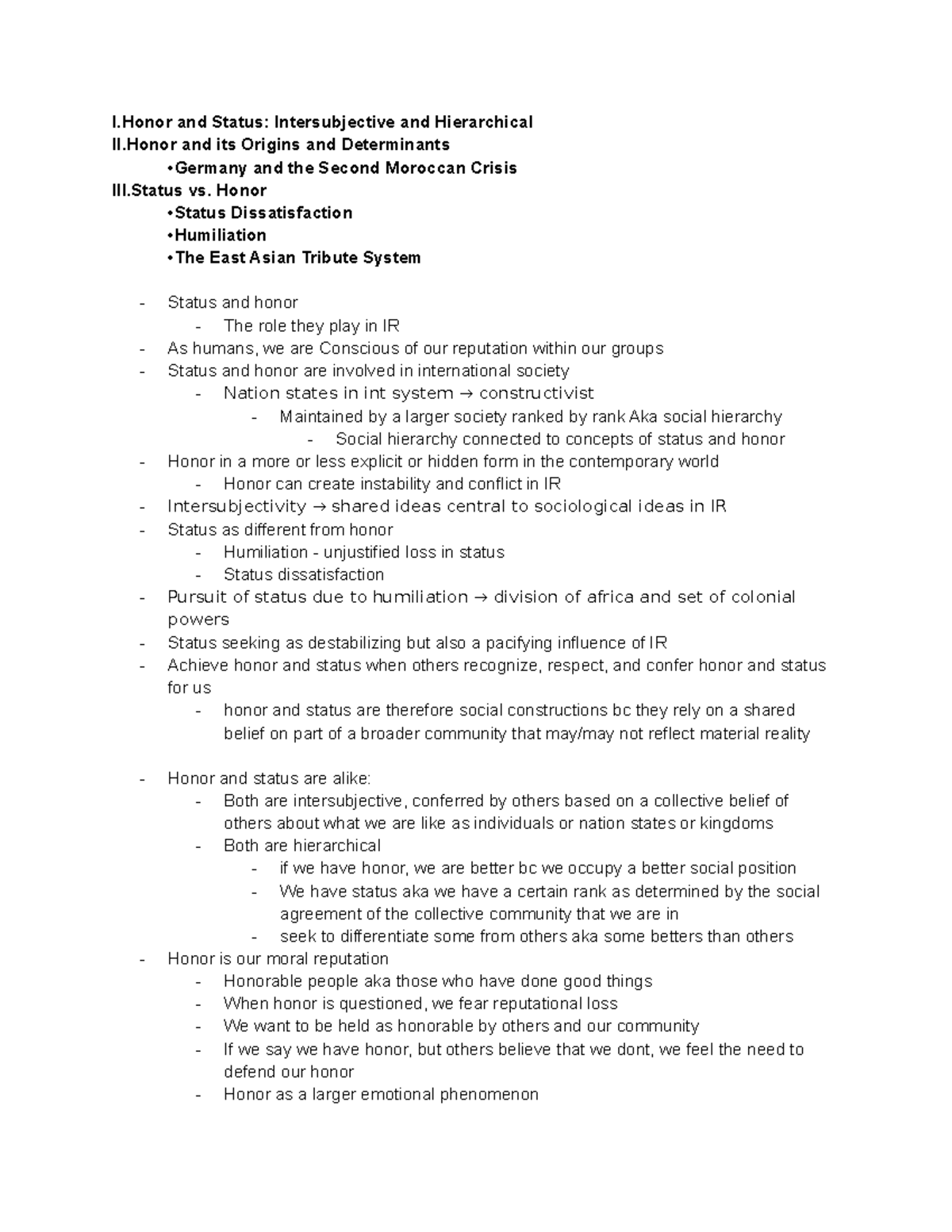 Unit 5 - status and honor - I and Status: Intersubjective and ...