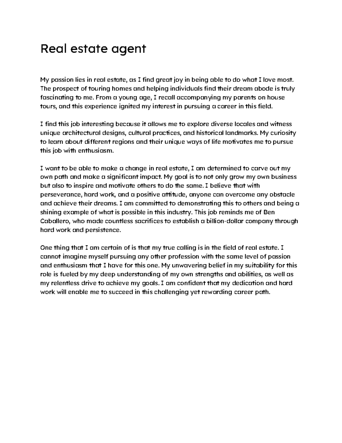 Personal and professional writing exam - Real estate agent My passion ...