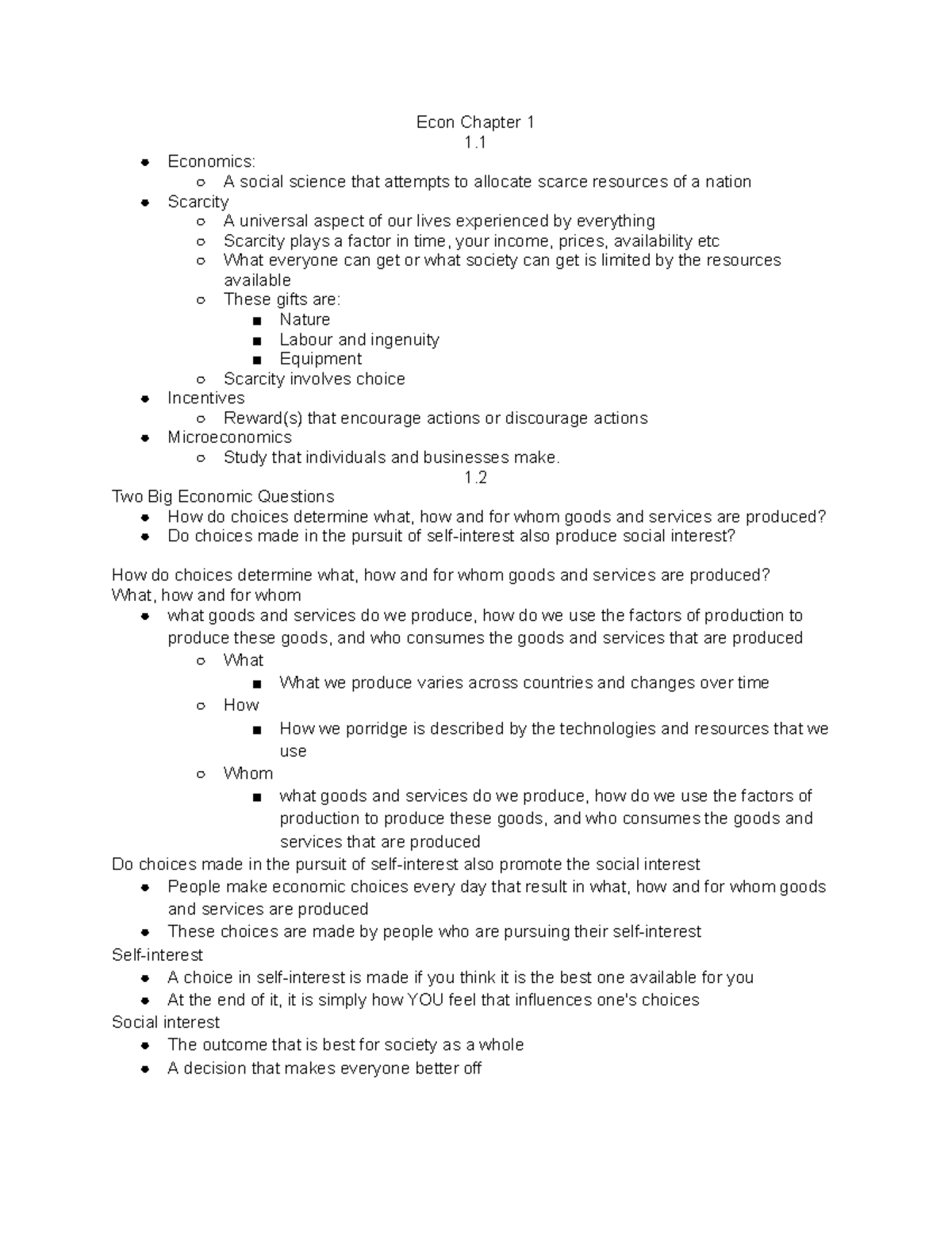 Chapter 1 econ notes - Econ Chapter 1 1. Economics: A social science ...