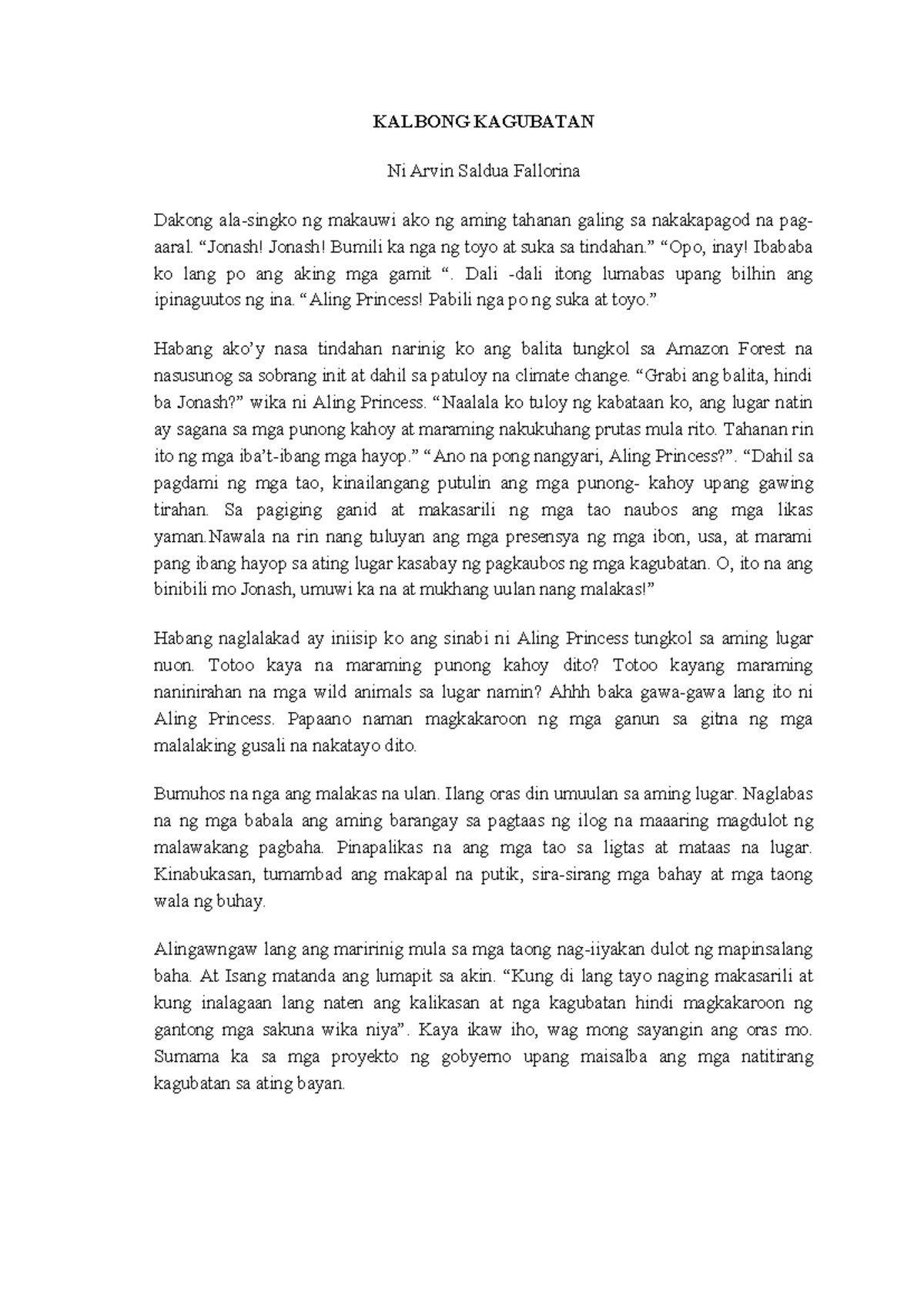 Kalbong Kagubatan - Short Story - KALBONG KAGUBATAN Ni Arvin Saldua ...