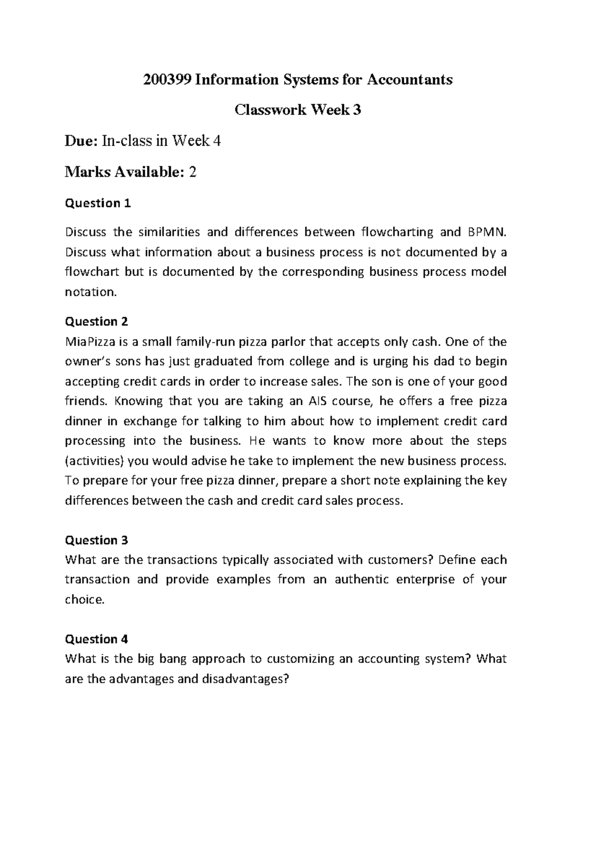 Class Work Week 3 - Tutorial - 200399 Information Systems for ...