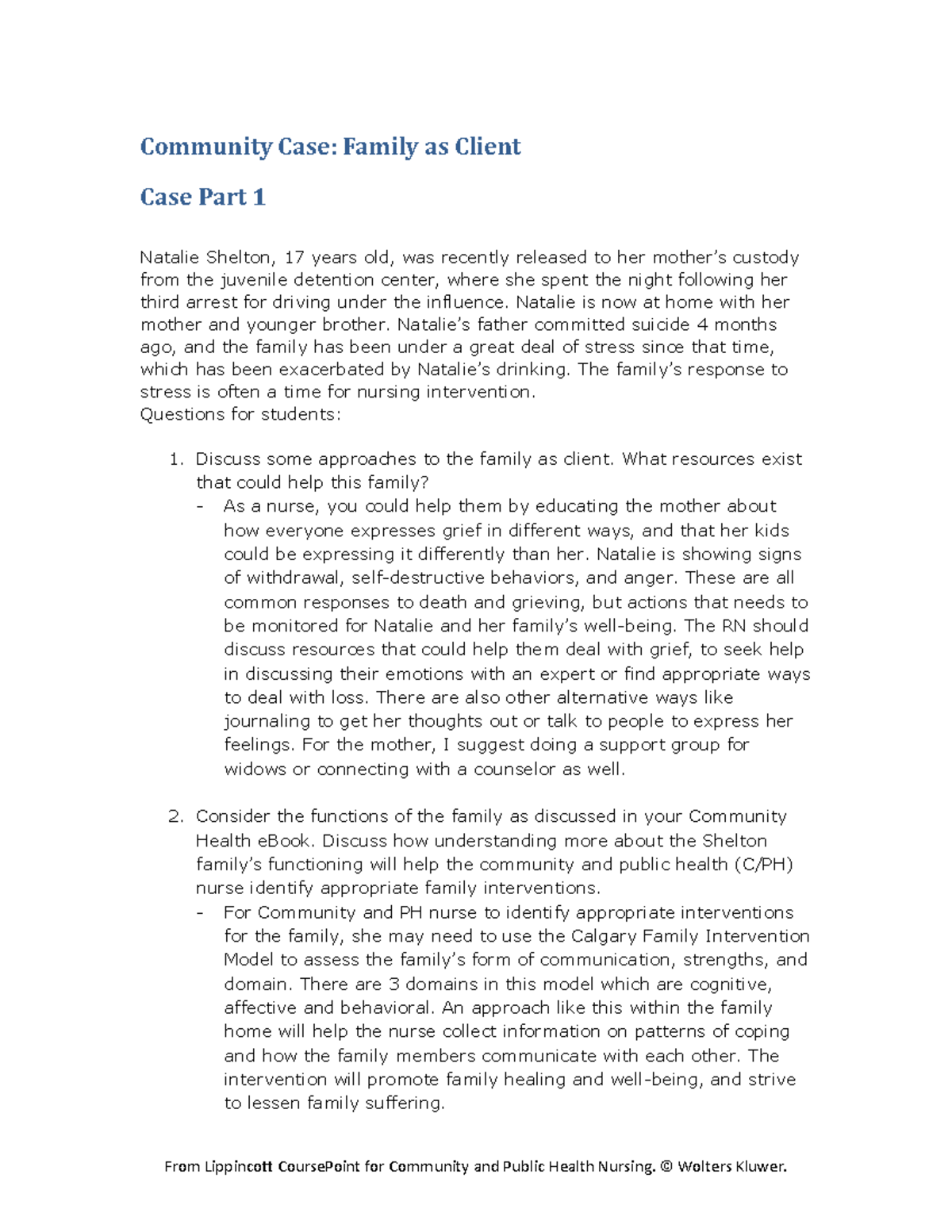 Community Family Client Case1 1-10-17 DP - Community Case: Family as ...