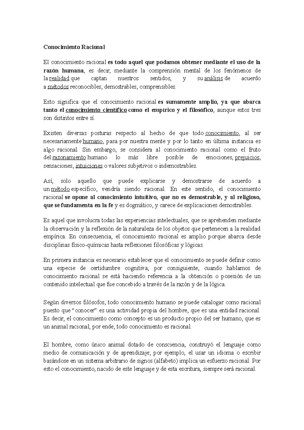 Conocimiento Racional Conocimiento Racional - Esto significa que el ...