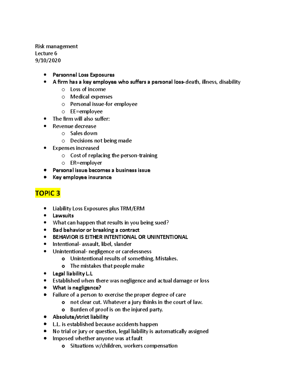 Intro to risk management lecture notes qcdwdfwfw - Risk management ...