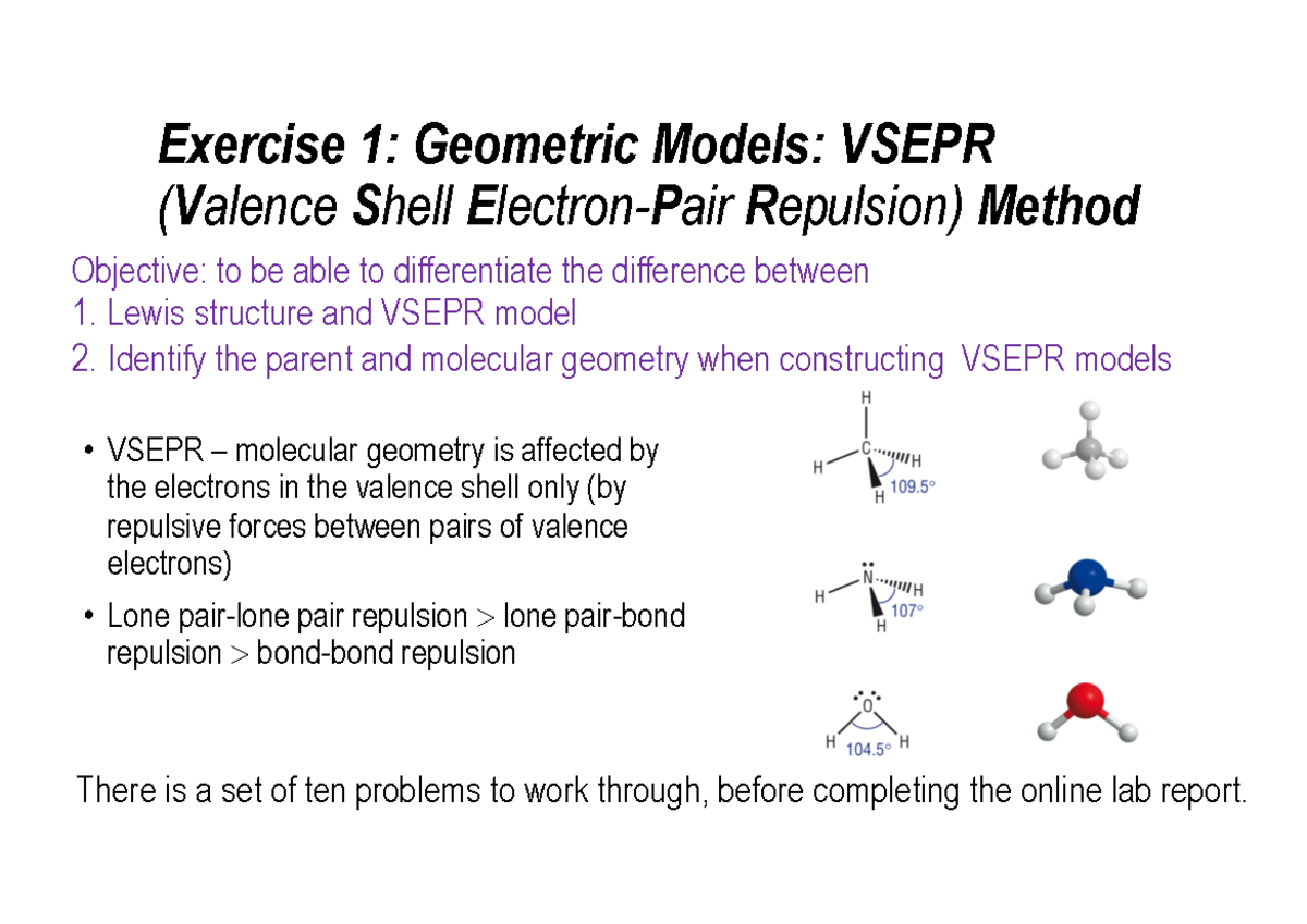 CHM 1011 Exercise 1 Vsepr 2023 v5 students - There is a set of ten ...
