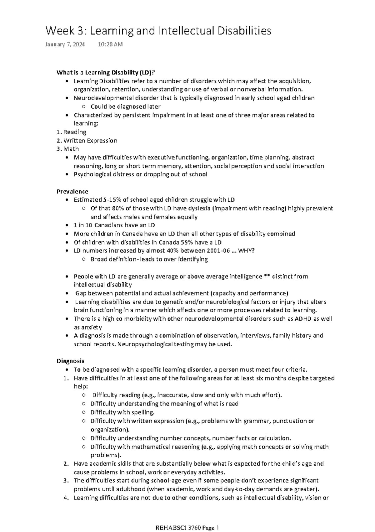 Week 3 Learning and Intellectual Disabilities - What is a Learning Disability (LD)? Learning ...