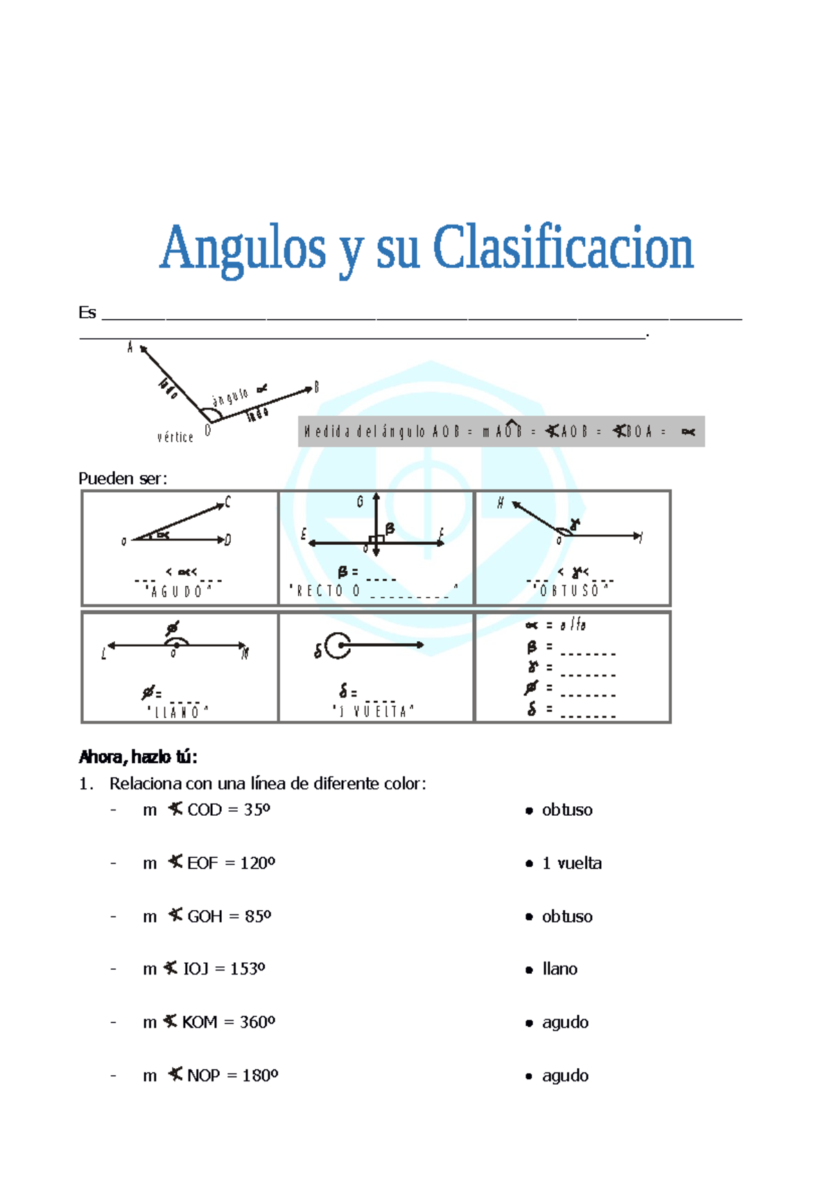 Angulos y su Clasificacion para Cuarto de Primaria - ####### Es - Studocu