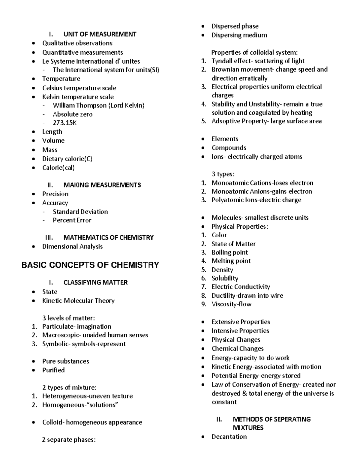408835817 CHEM Reviewer Grade 12 - I. UNIT OF MEASUREMENT Qualitative ...