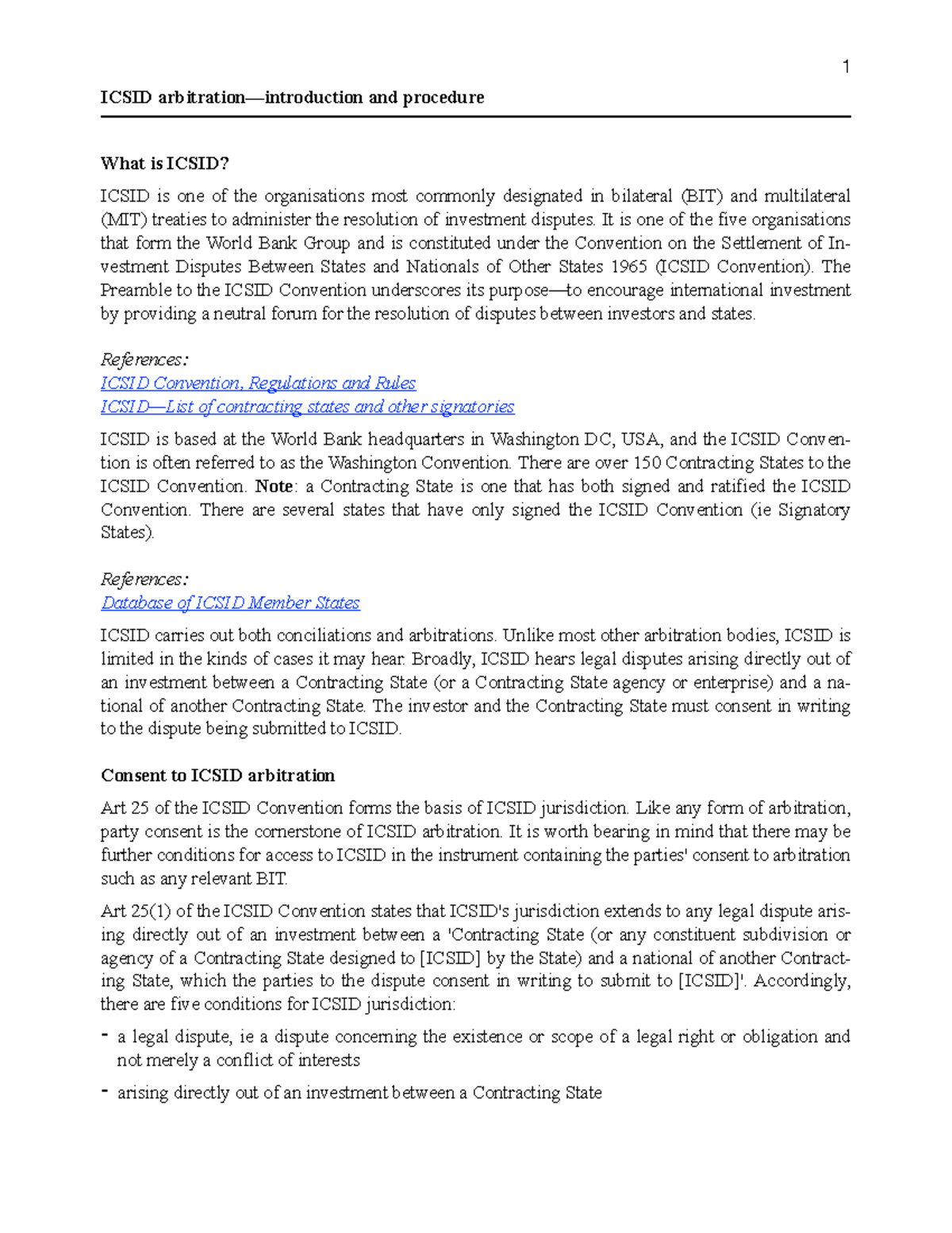 Icsid arbitration—introduction and procedure - ICSID arbitration ...