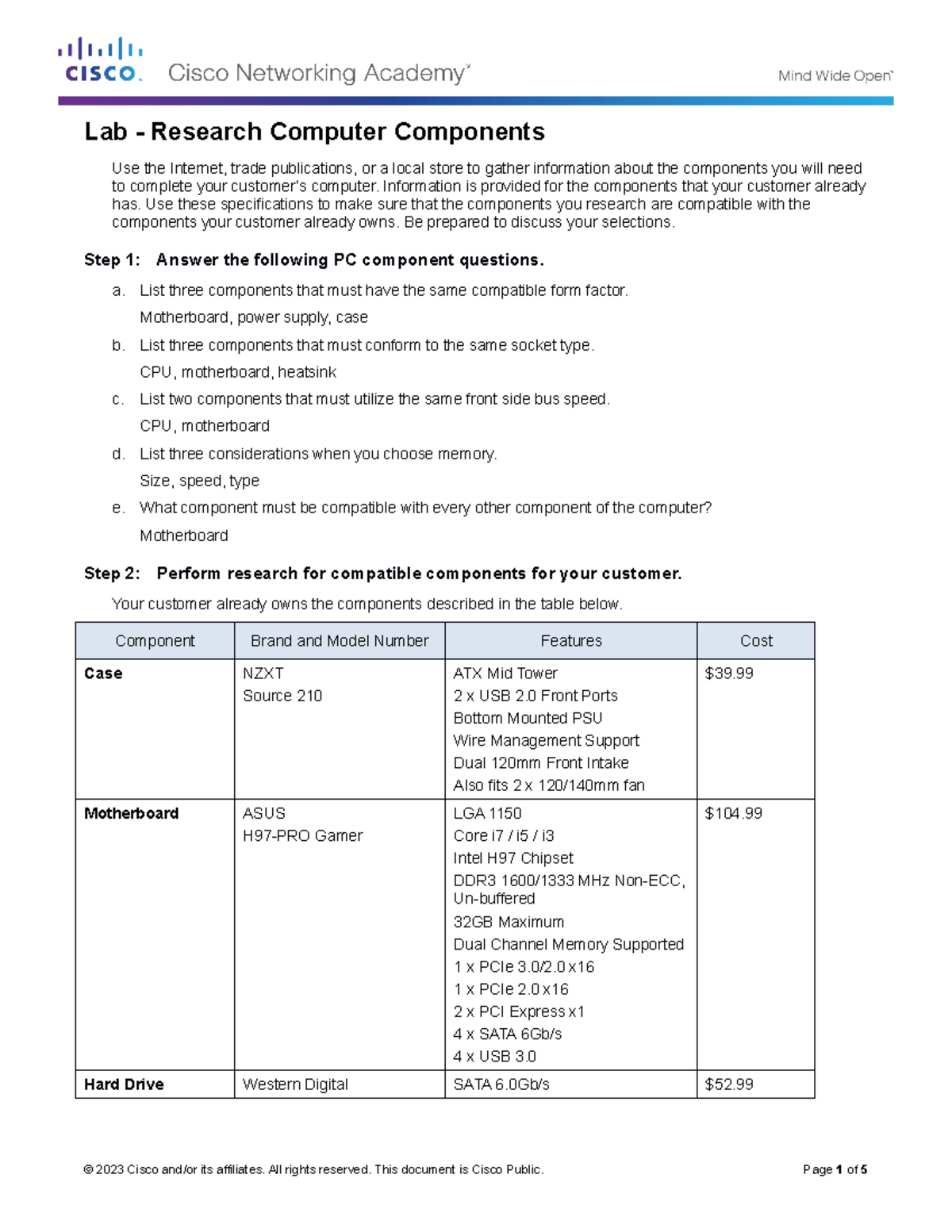 1.2.1.13 Lab - Research Computer Components - Use the Internet, trade ...