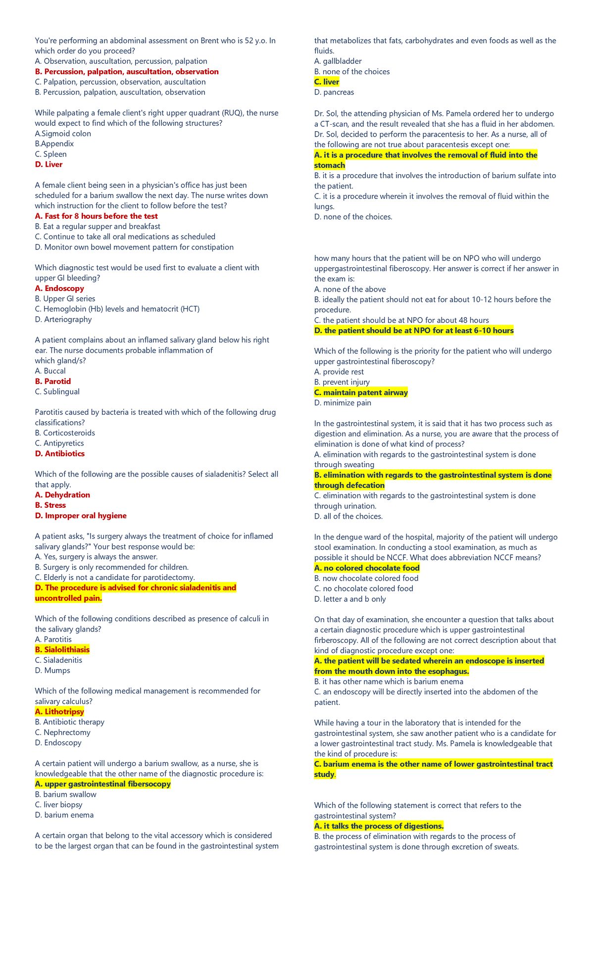 Medsurg CFU - Quiz - You're performing an abdominal assessment on Brent ...