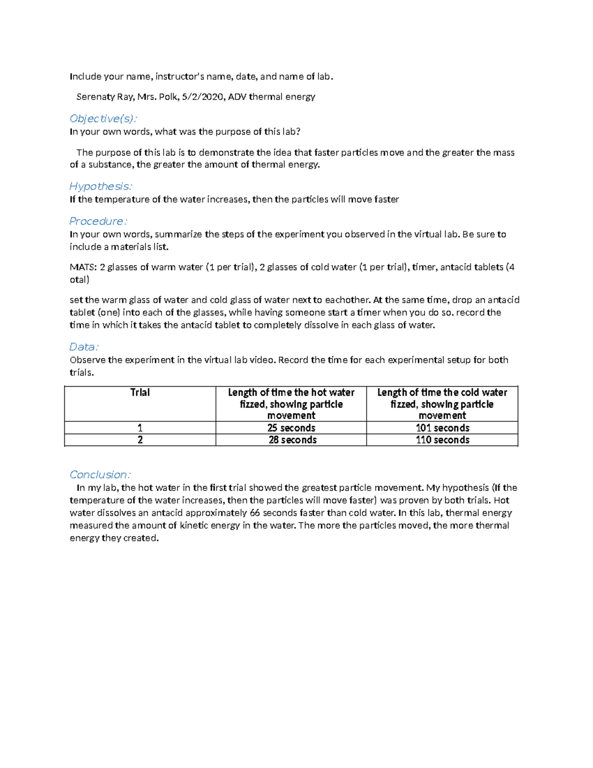 Science fair report - Include your name, instructor's name, date, and ...