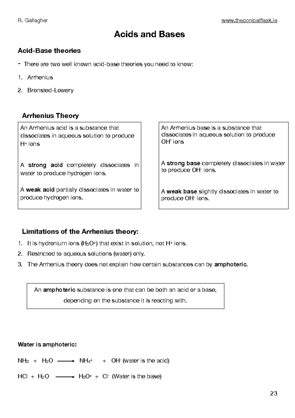 Acids and Bases - R. Gallagher theconicalflask Acids and Bases Acid ...