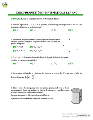 Ficha de Trabalho 03 - 12 Ano - Triangulo de Pascal de Binomio de Newton - 5 Fichas de trabalho ...